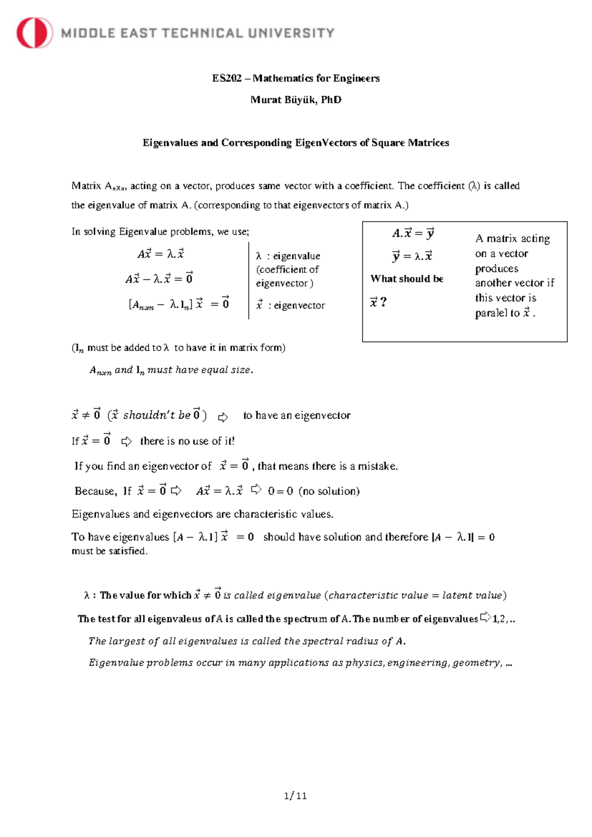 ES202 Final Exam Notes: Eigenvalues & Eigenvectors of Matrices - Studocu