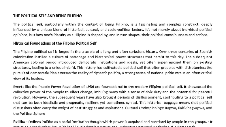 The Political Self and Filipino Identity: A Comprehensive Study - Studocu