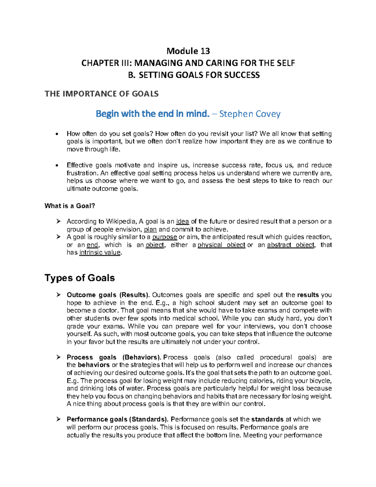 UTS Module 13: Effective Goal Setting for Academic Success - Studocu