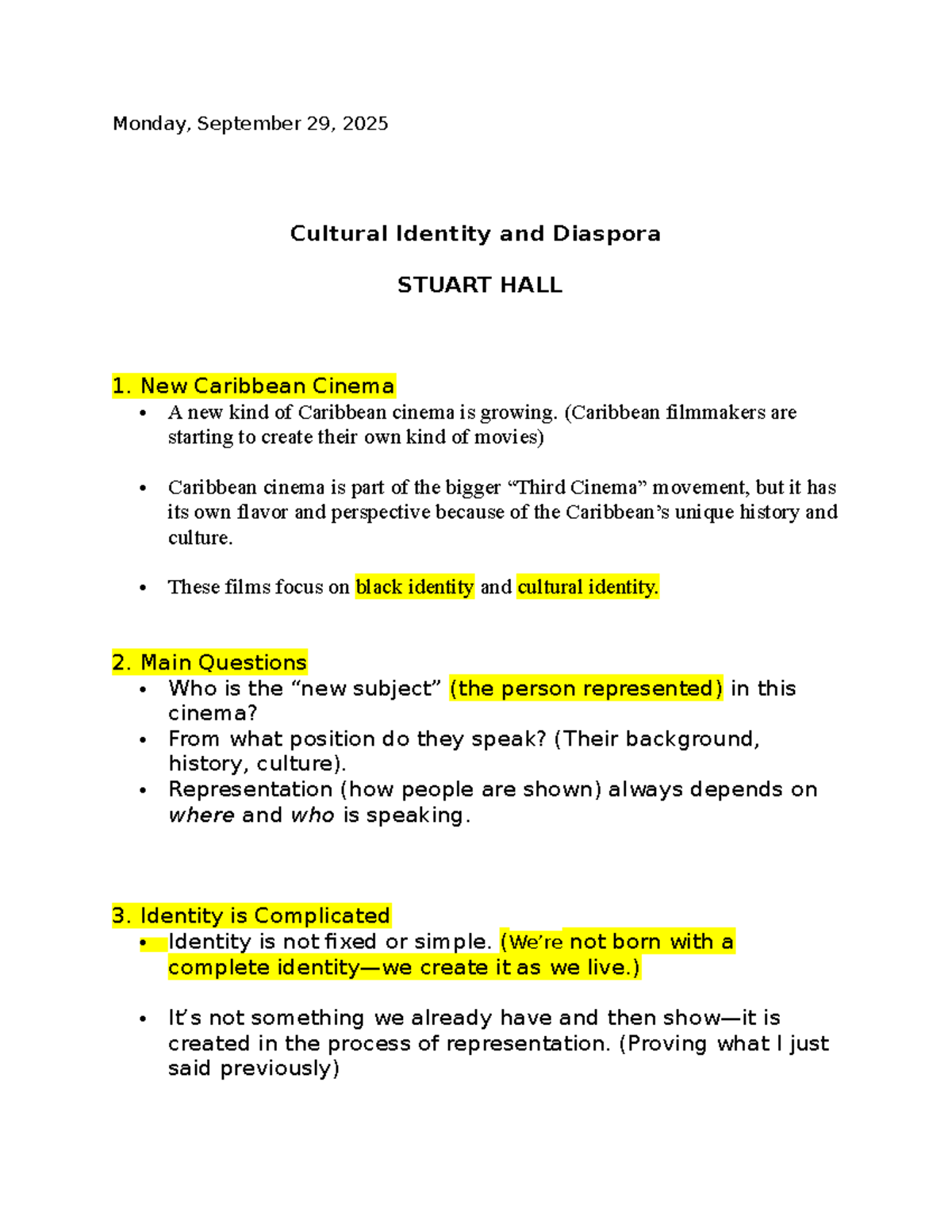Cultural Identity and Diaspora Notes (STUART HALL) - Studocu
