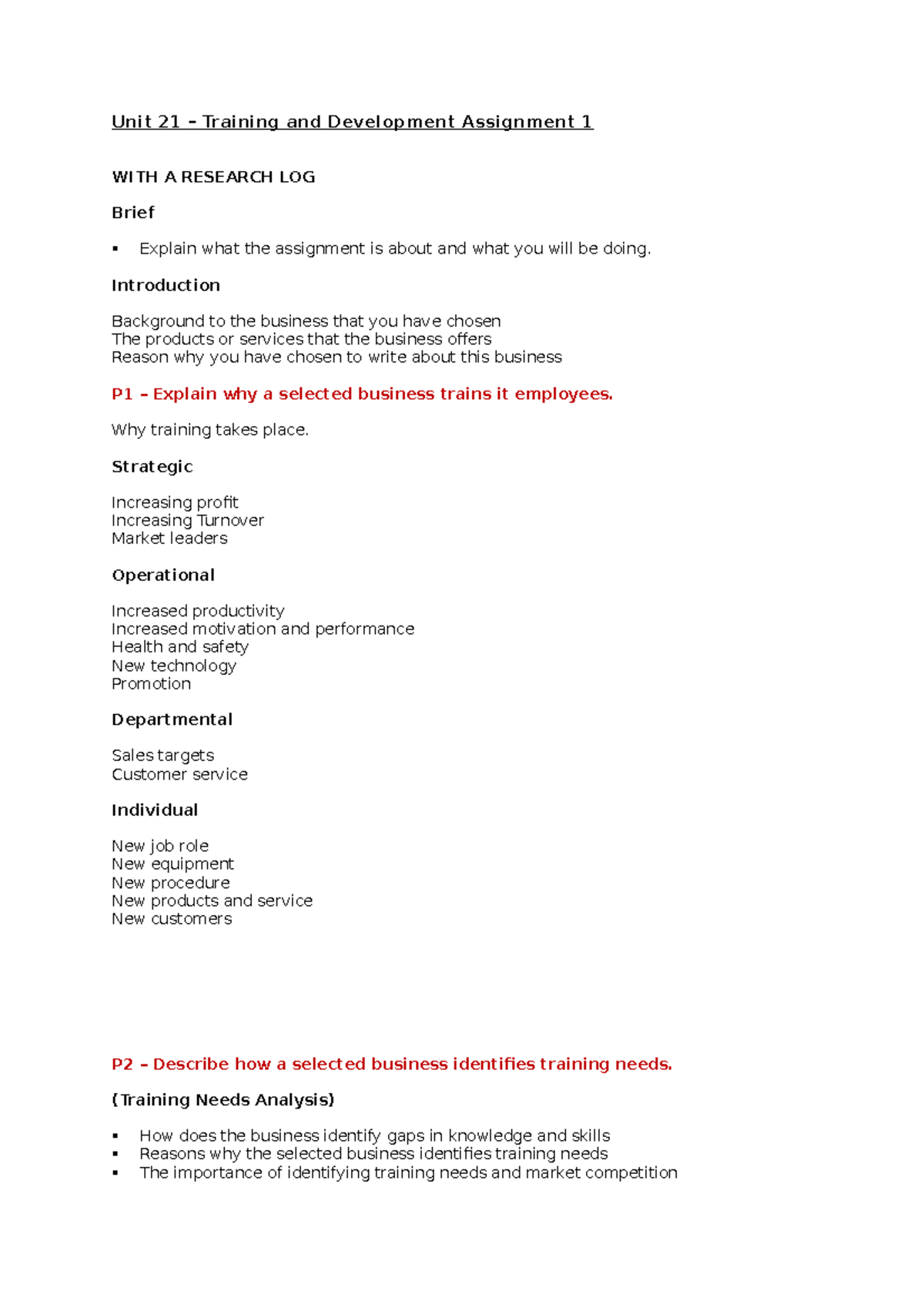 Unit 21 Assignment 1 - Notes - Unit 21 – Training and Development ...