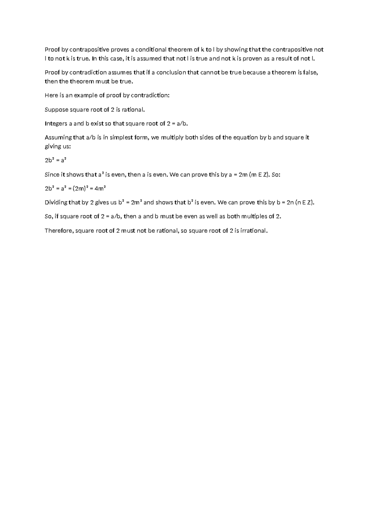 Math 101: Week 3 Discussion on Proofs by Contrapositive and ...