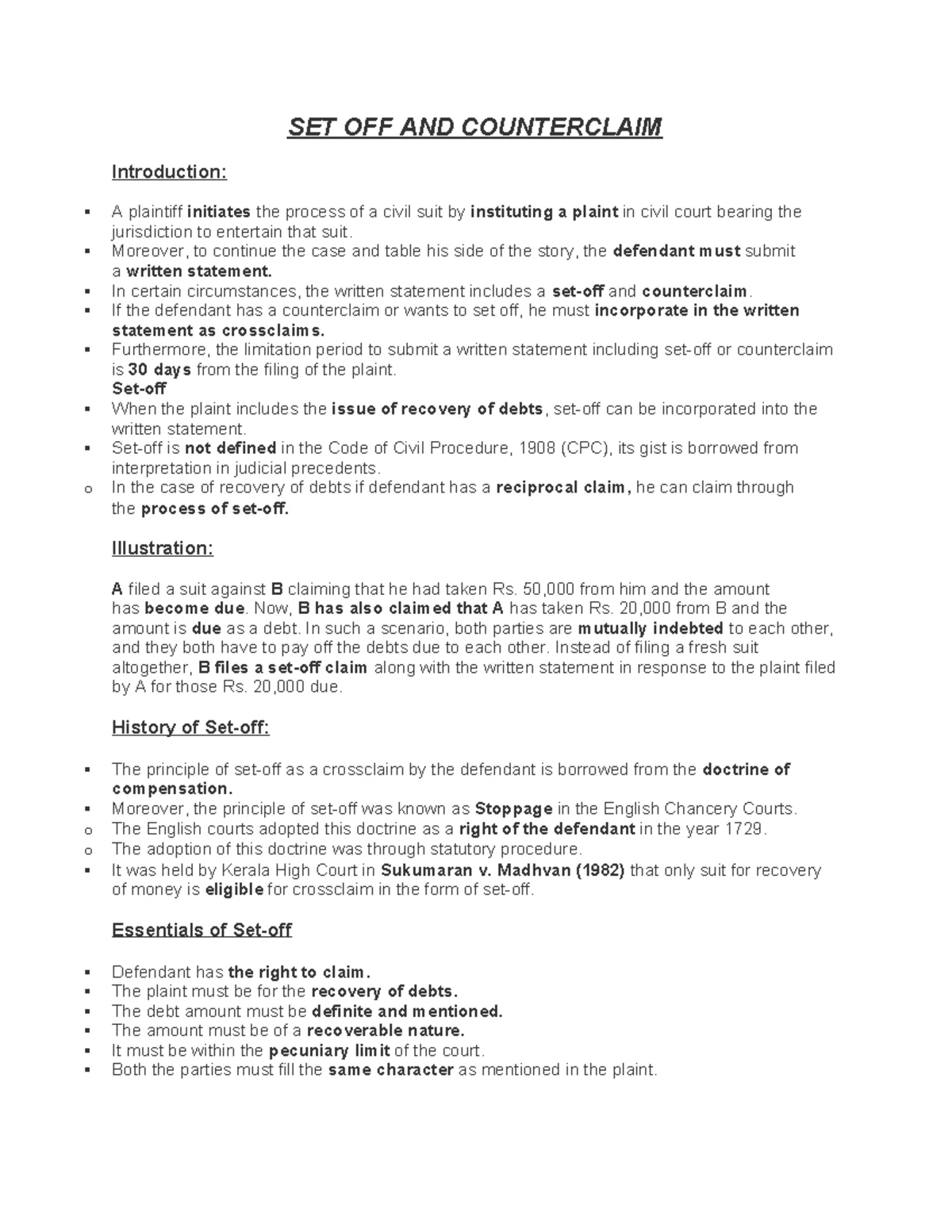 Revised Title for Assignments: Civil Procedure Code 1908: Set Off ...