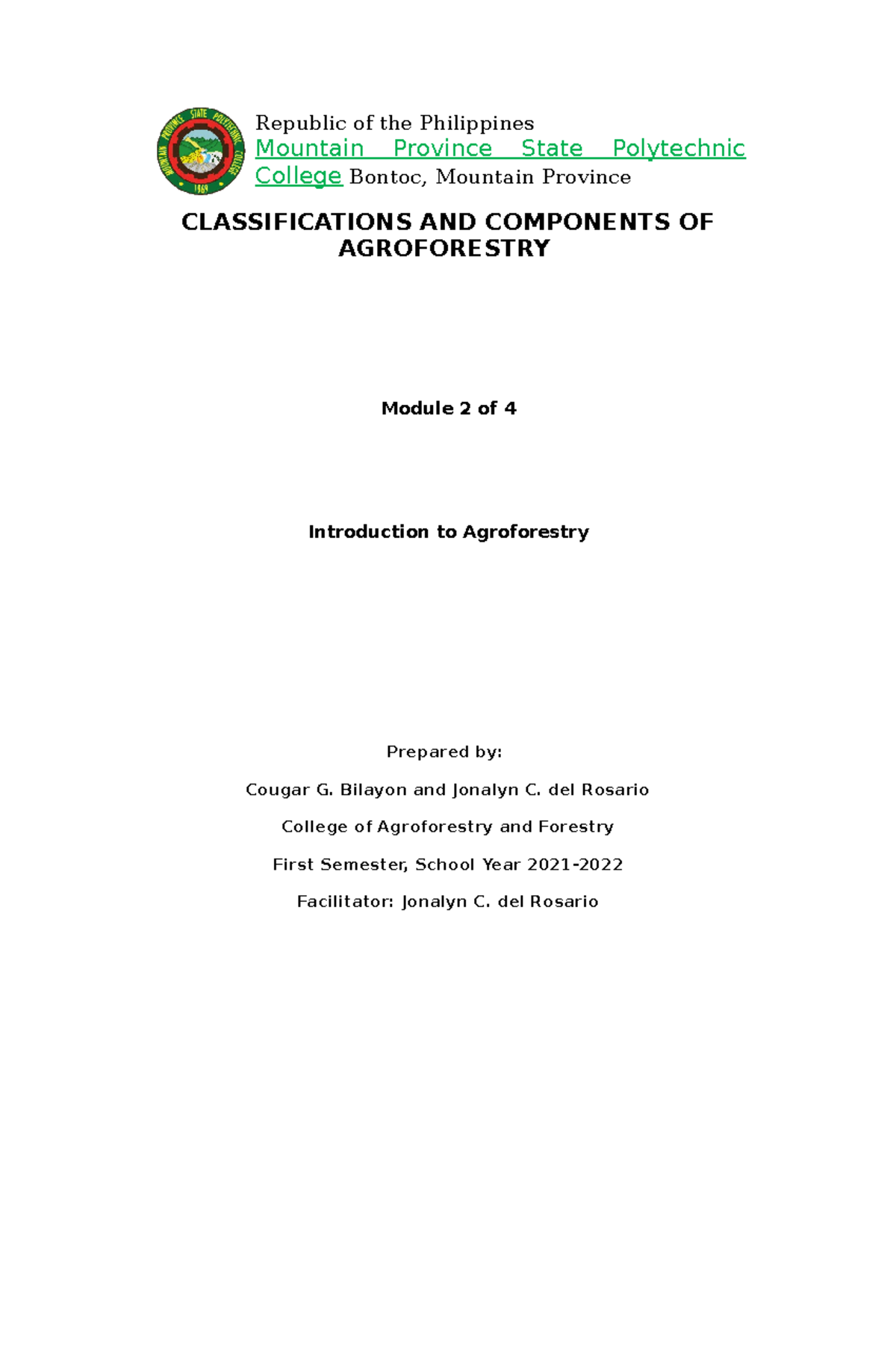 Module 2 - Intro to Agroforestry: Types & Components Overview - Studocu