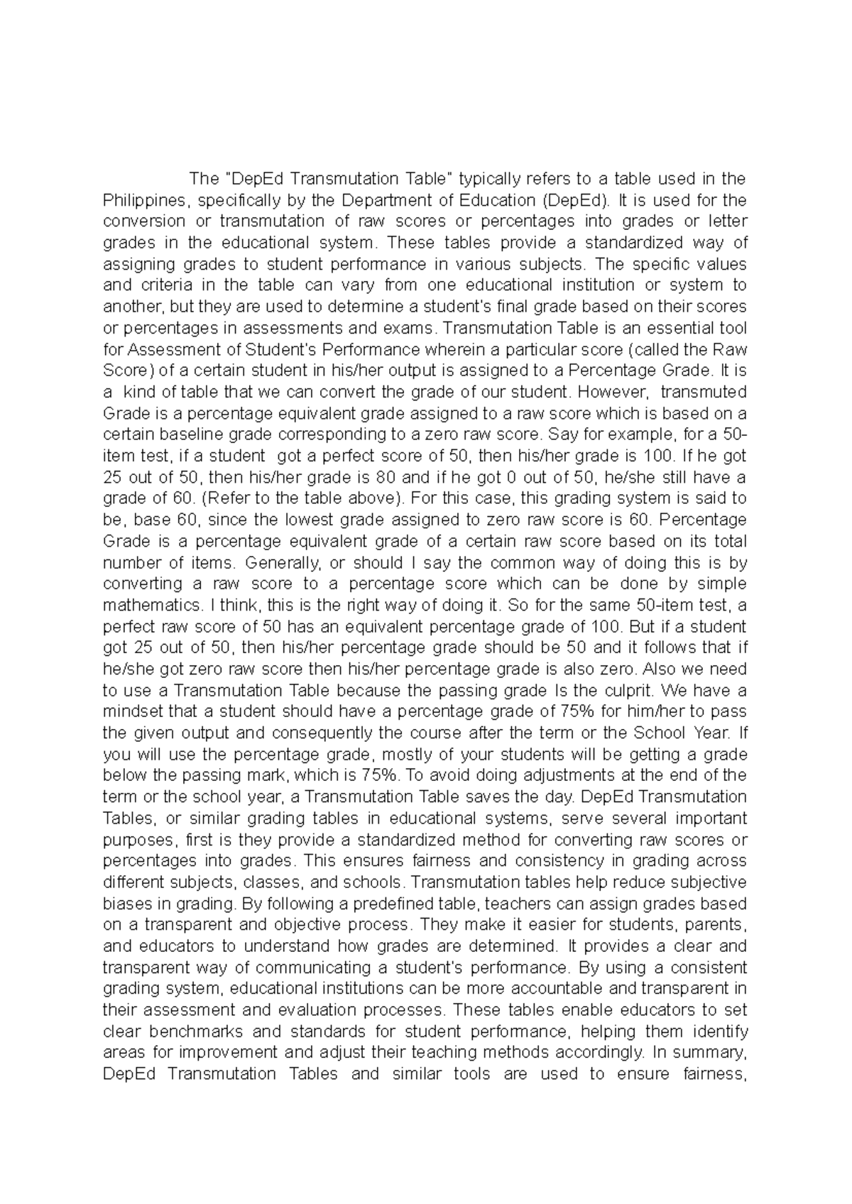 Prof Ed 7 - Understanding DepEd Transmutation Tables in Grading - Studocu