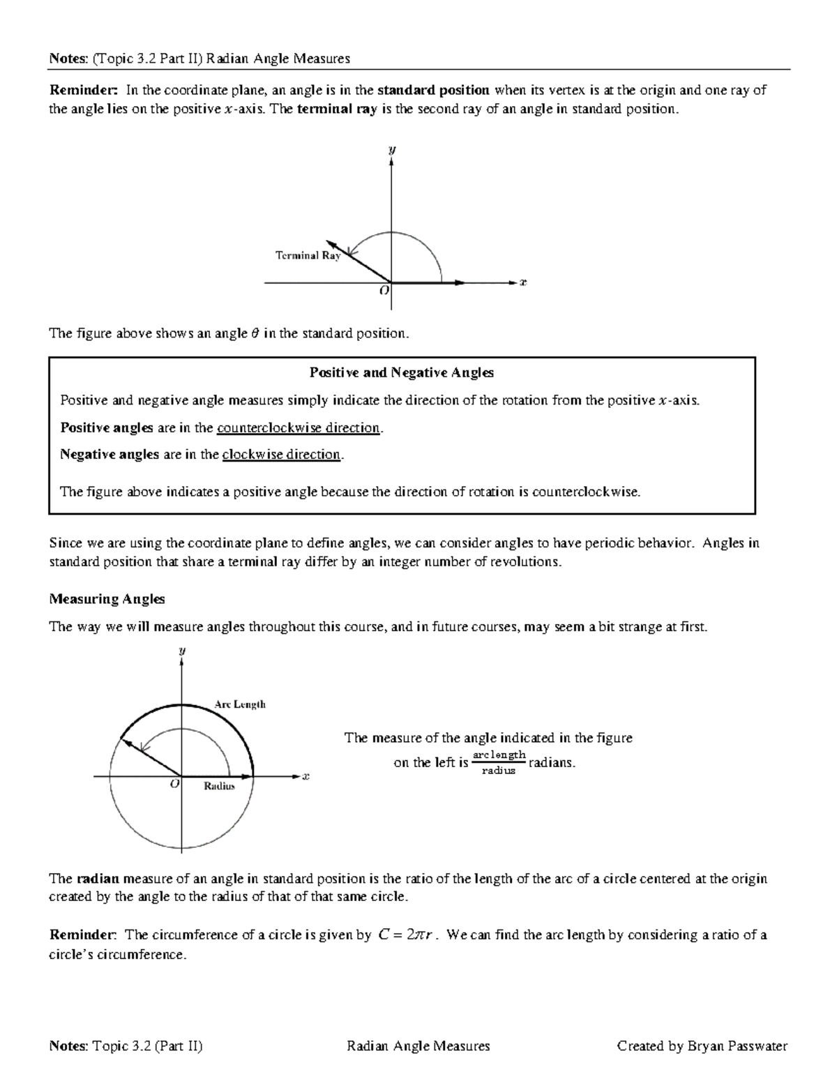 Notes: Topic 3.2 Part II - Radian Angle Measures Overview - Studocu