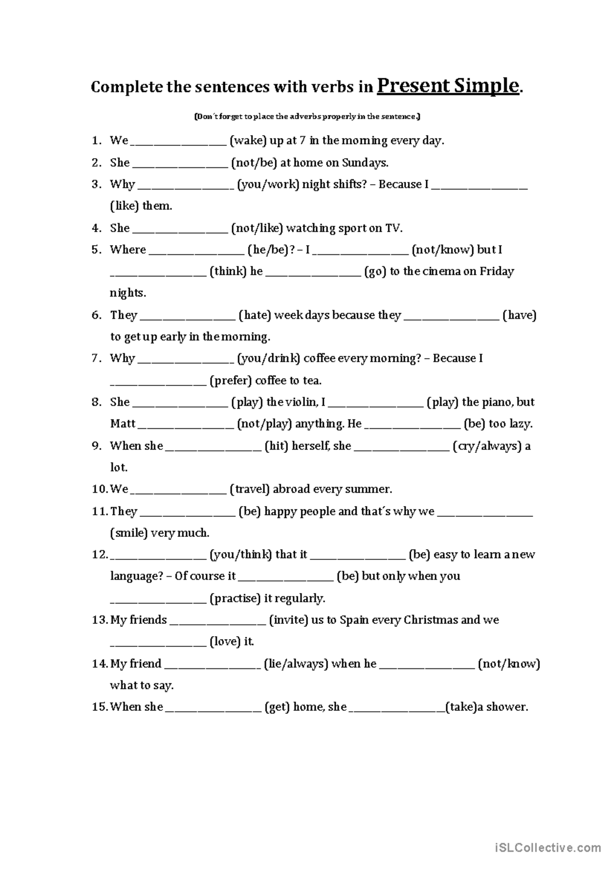 Present Simple Exercises - Course Code: INTL 101 - Studocu