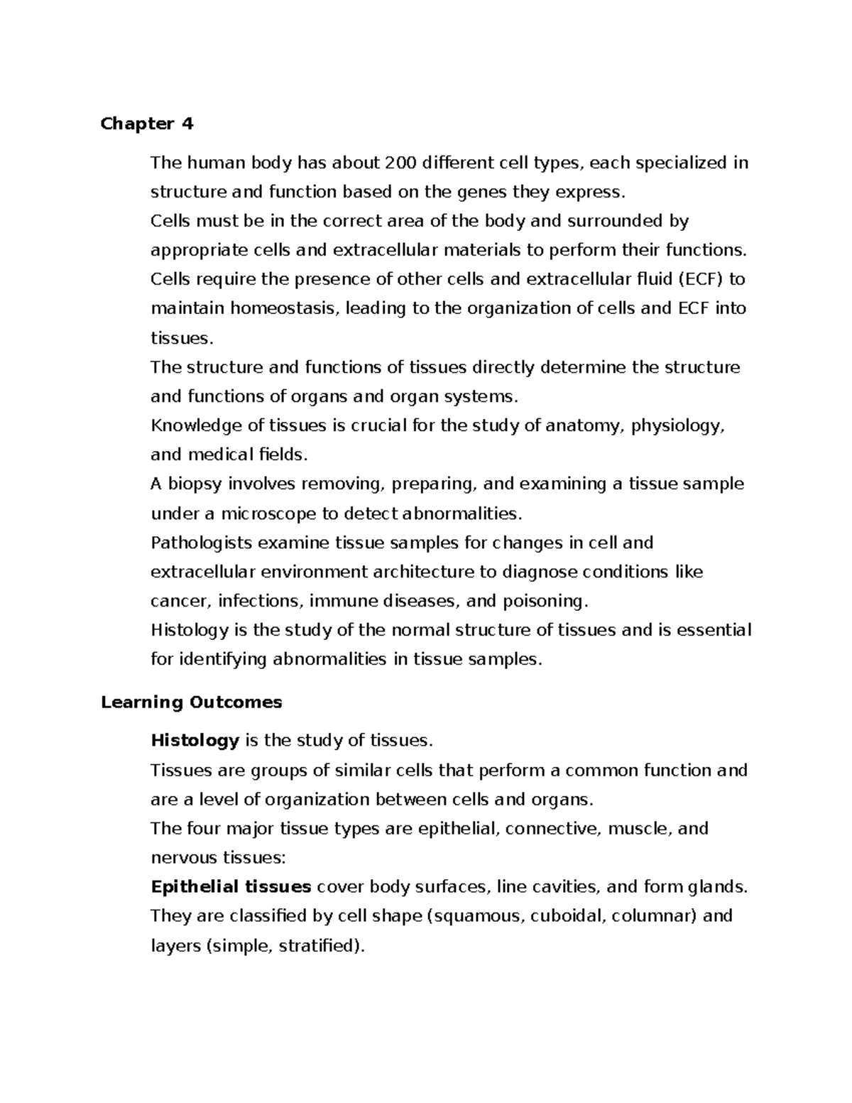 Histology 101: Comprehensive Overview of Tissues and Functions - Studocu