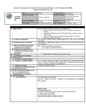 TLE-HEG10: Grade 10 Handicraft Module on Fashion Accessories & Paper ...