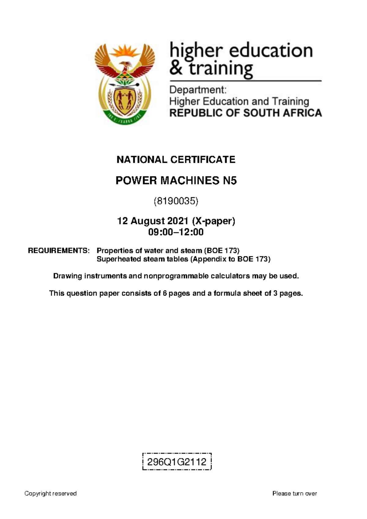N5 Power Machines Exam Paper - August 2021 (8190035) - Studocu