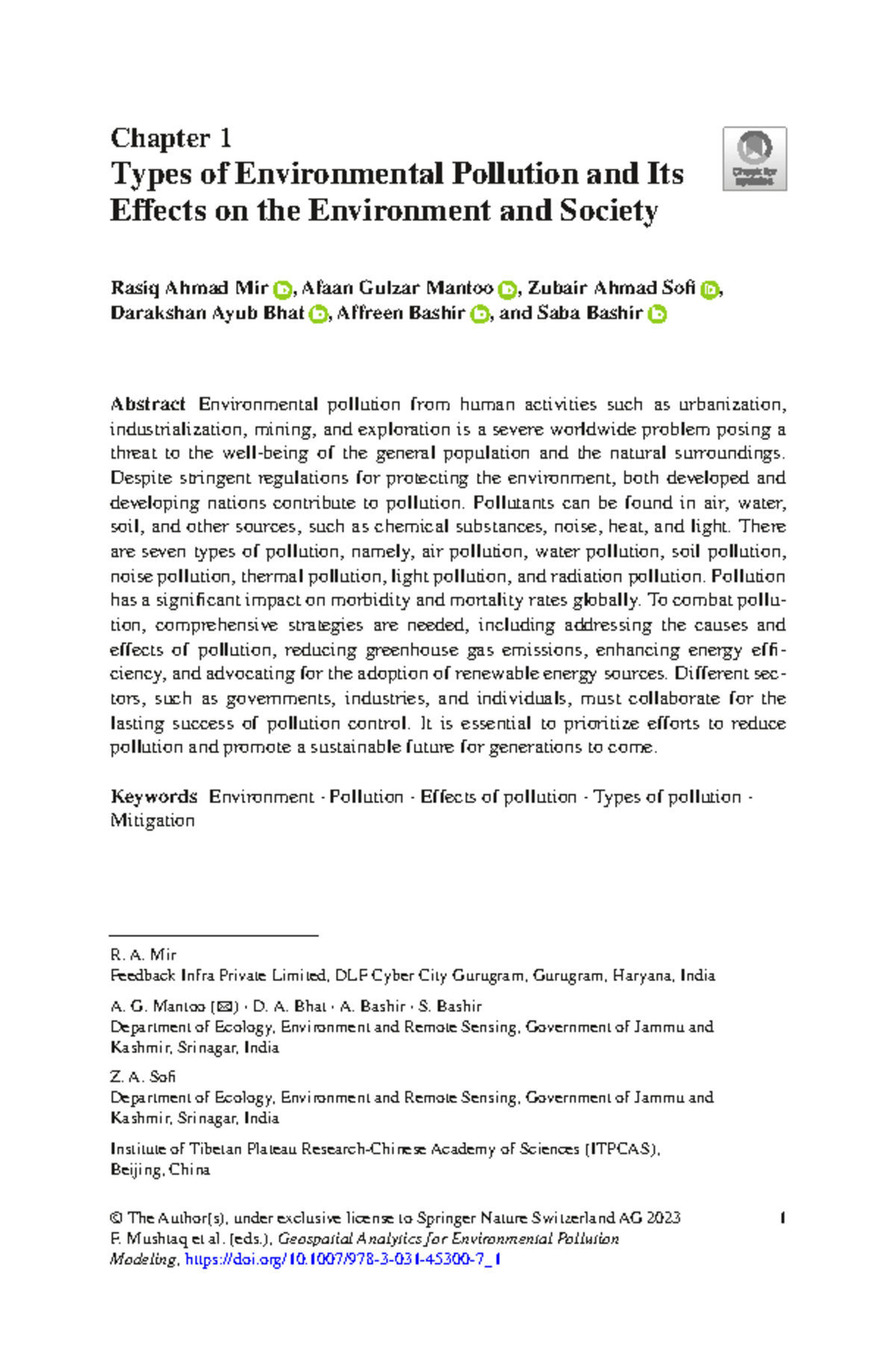 Chapter 1: Types of Environmental Pollution and Their Societal Impacts ...