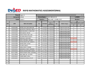 GRADE 3 RMA Scoresheet - Rapid Mathematics Assessment Results - Studocu