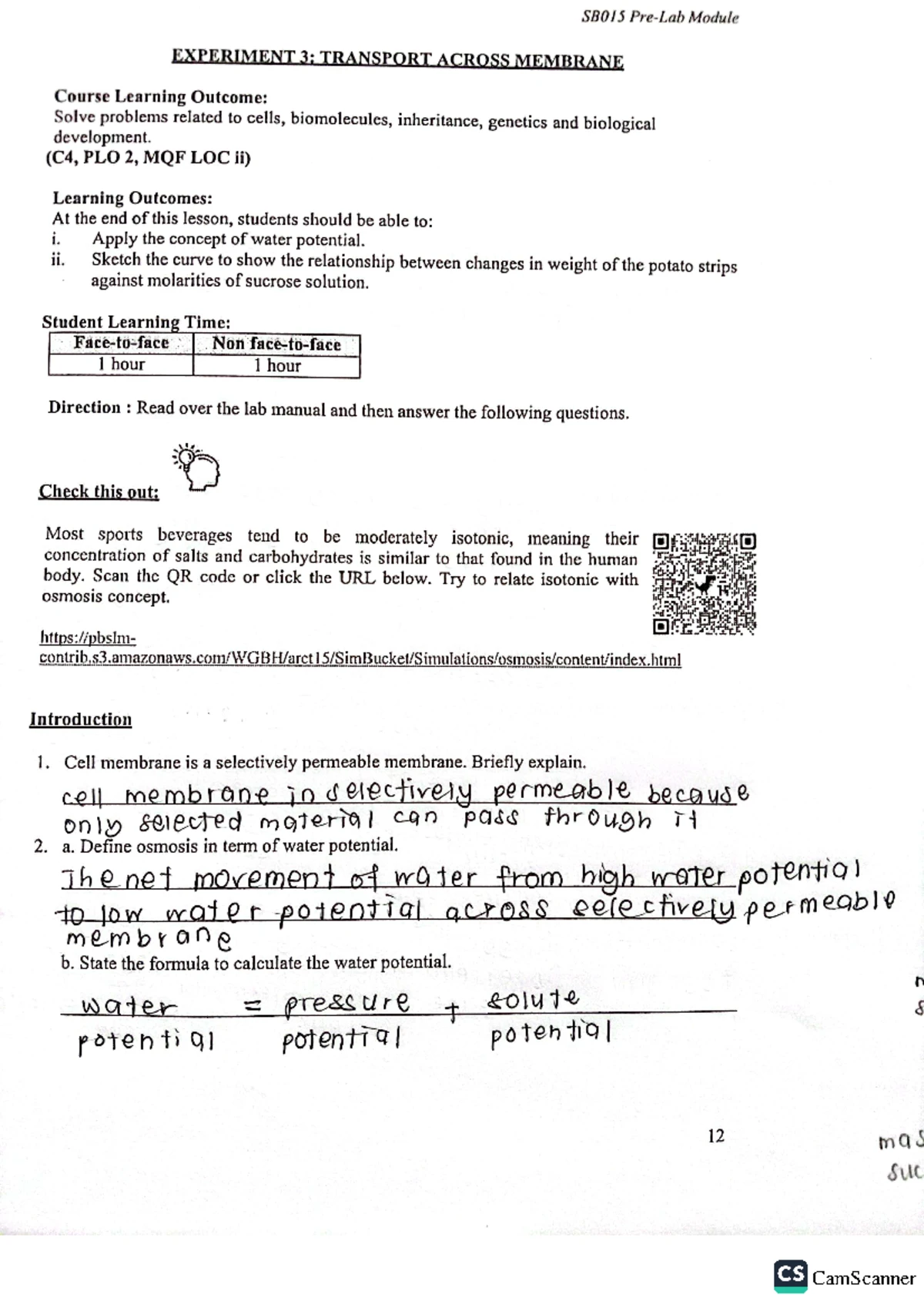 SB015 Pre Lab Experiments 3 & 4: Membrane Transport and Mitosis Overview - Studocu
