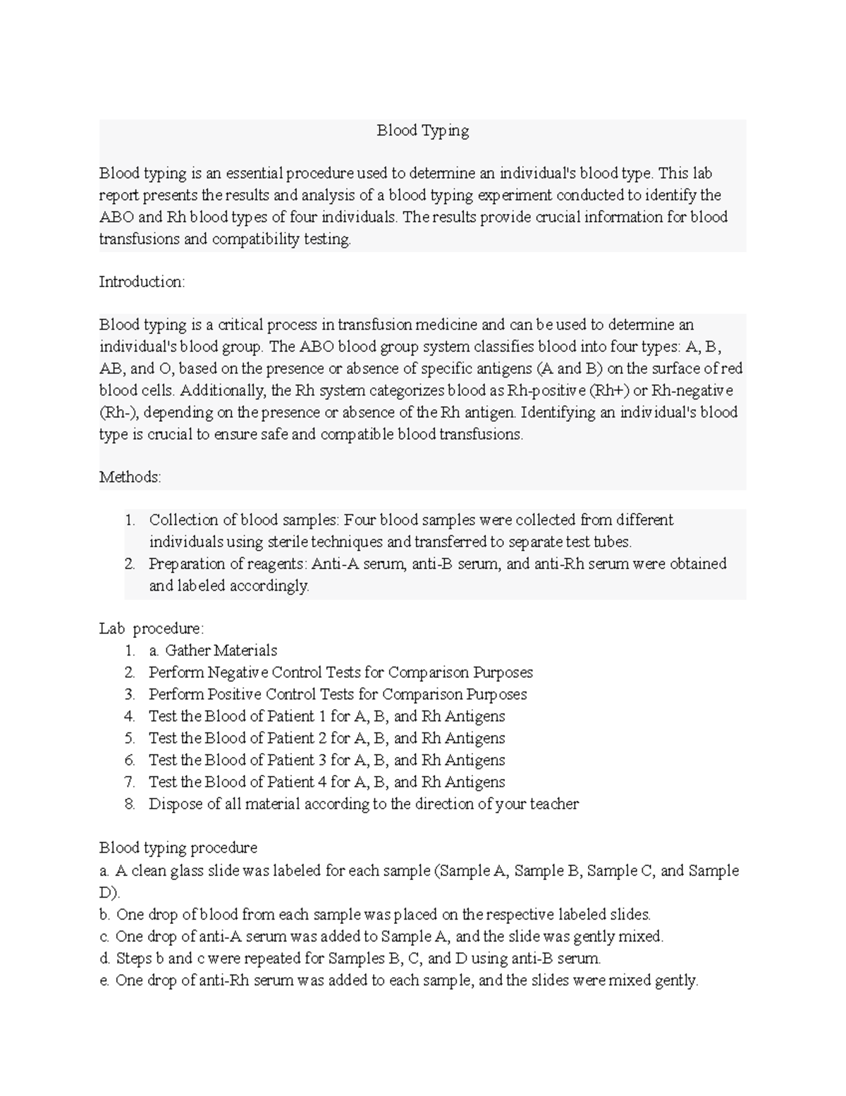 Blood Typing-Kyndra Davidson - Blood Typing Blood typing is an ...