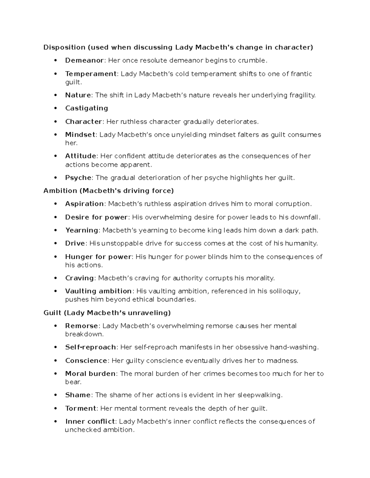 Synonyms for Key Terms in Macbeth: An Analytical Guide - Studocu