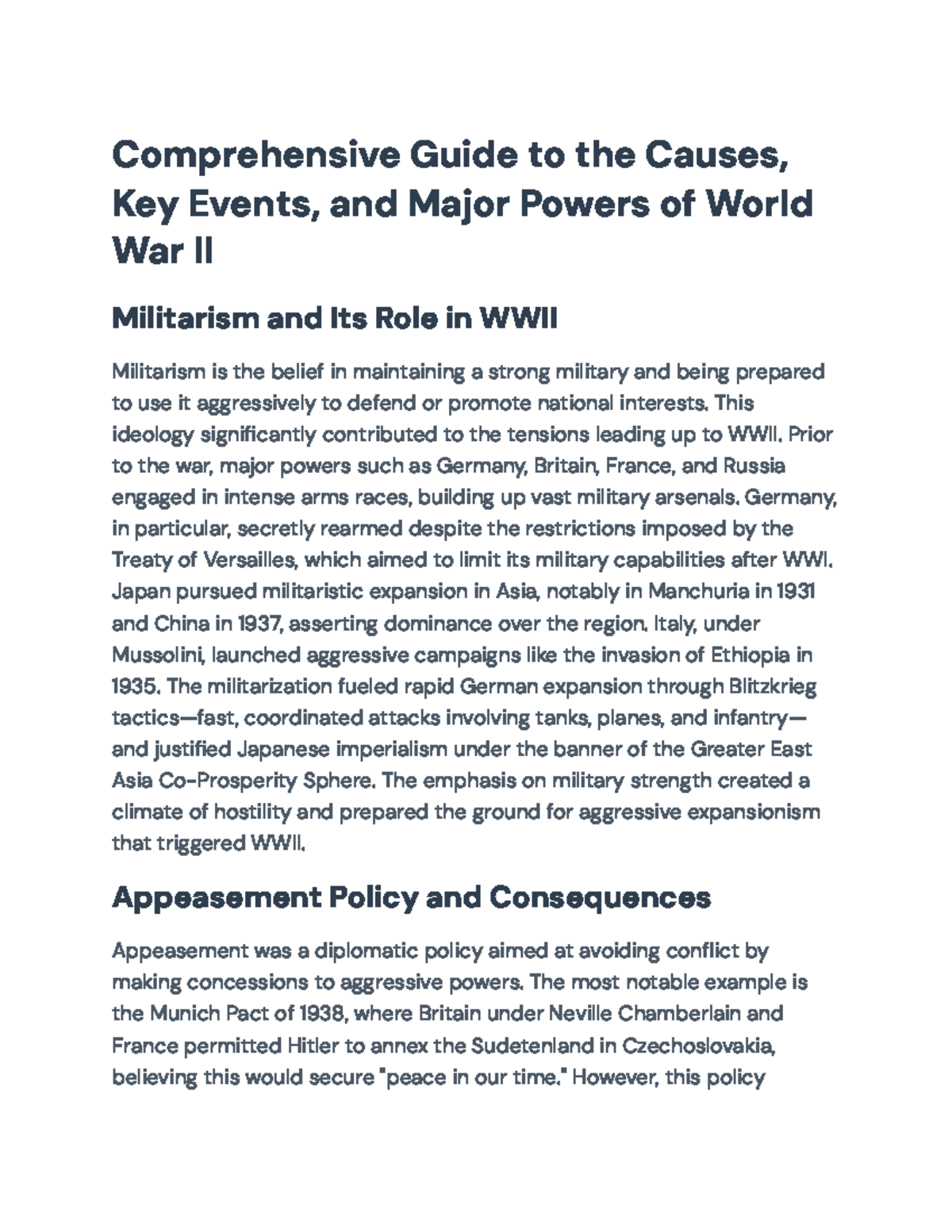 WWII Overview: Causes, Key Events, and Major Powers Analysis - Studocu