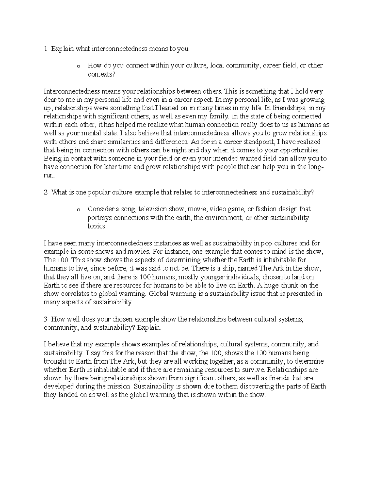 Module 2 Discussion: Exploring Interconnectedness and Sustainability ...