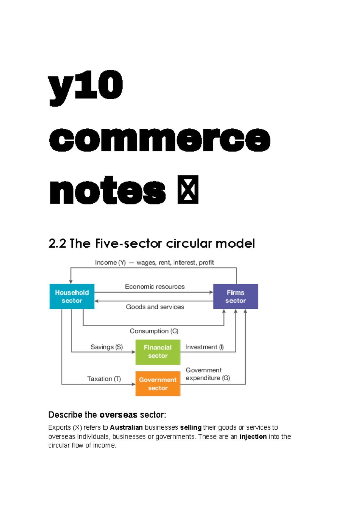 Commerce notes - y 10 commerce notes 2 The Five-sector circular model ...