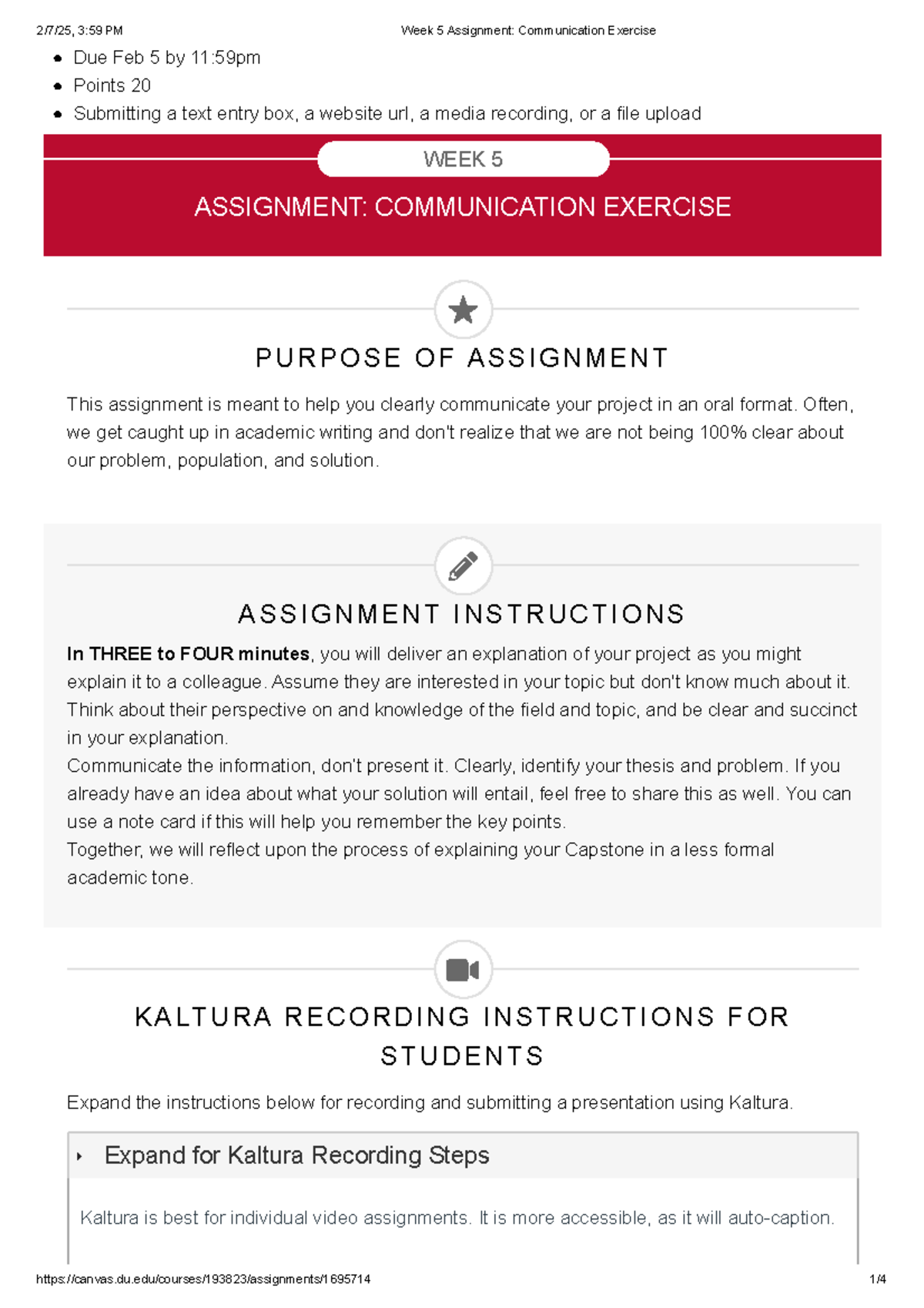 Week 5 Assignment: Capstone Communication Exercise Guidelines - Studocu