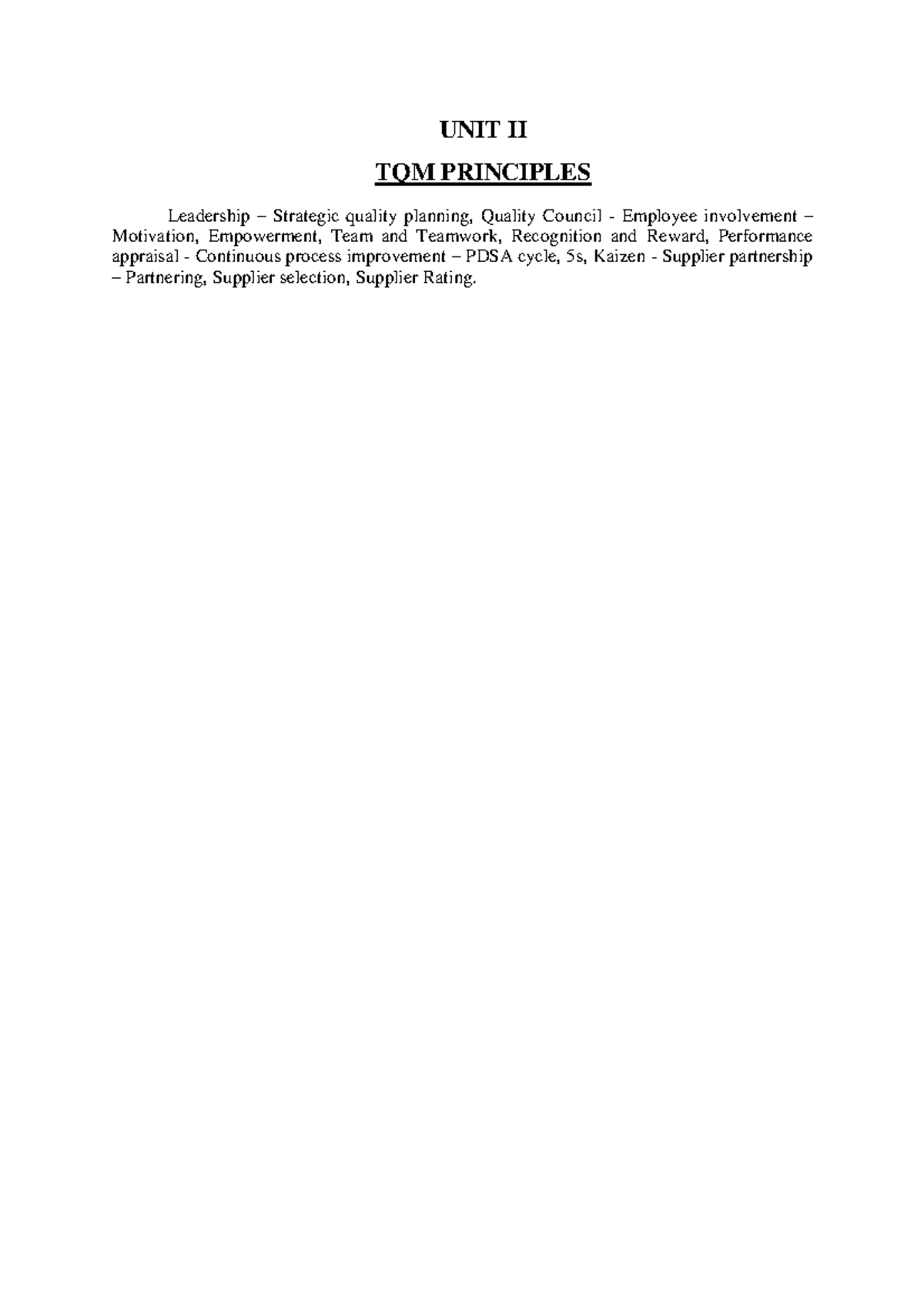 TQM Module II: Leadership, Employee Involvement & Continuous ...