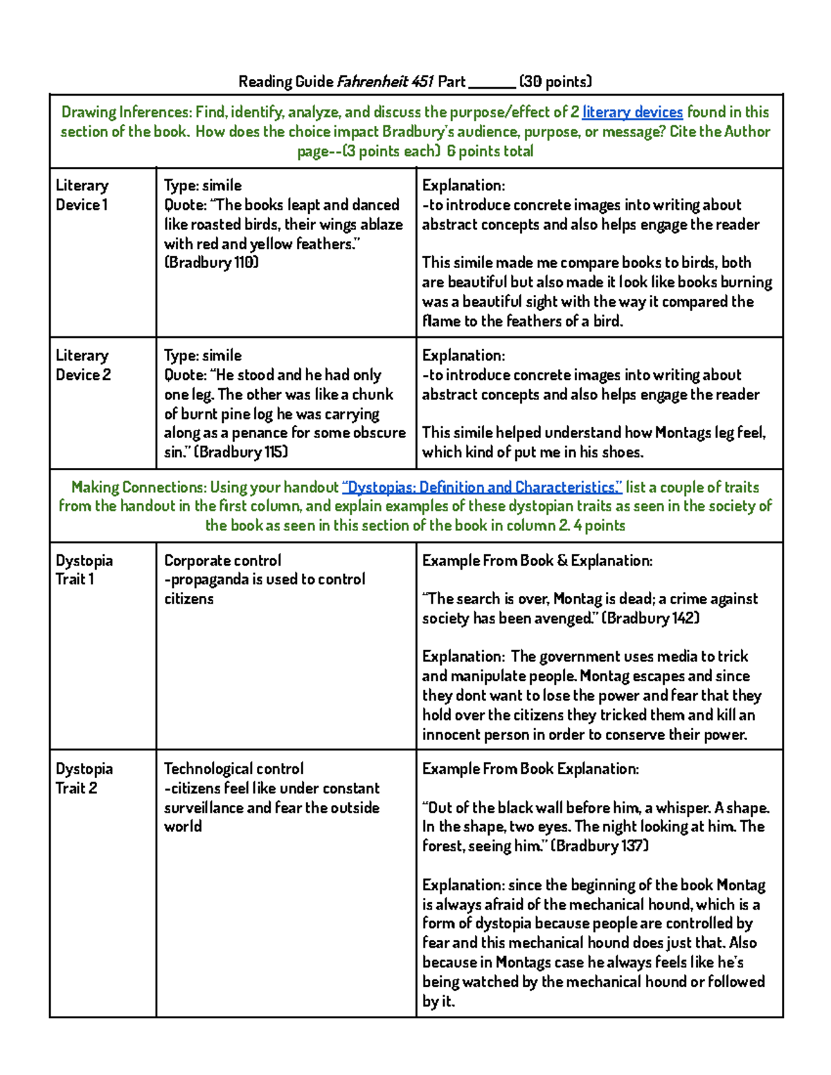 F451 Part 3- Reading Guide Criteria Fahrenheit 451 - Reading Guide ...
