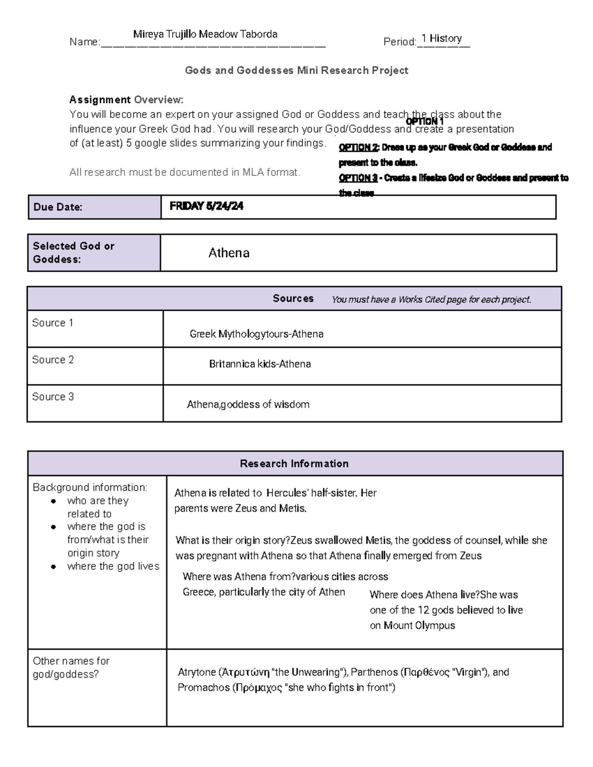 Greek Gods & Goddesses Mini Research Project: Athena Overview - Studocu