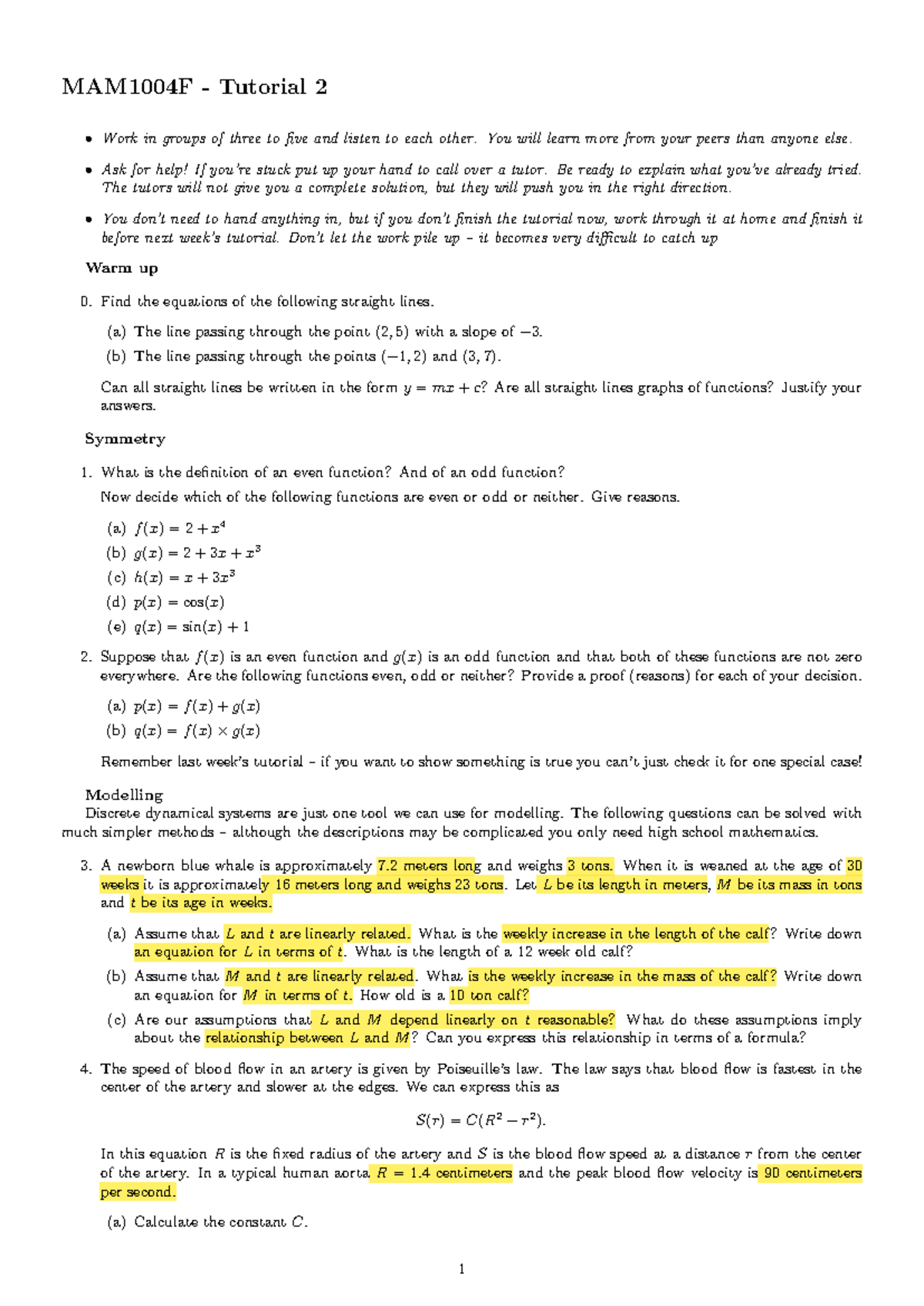 Tutorial 02 - Yes - MAM1004F - Tutorial 2 Work in groups of three to ...