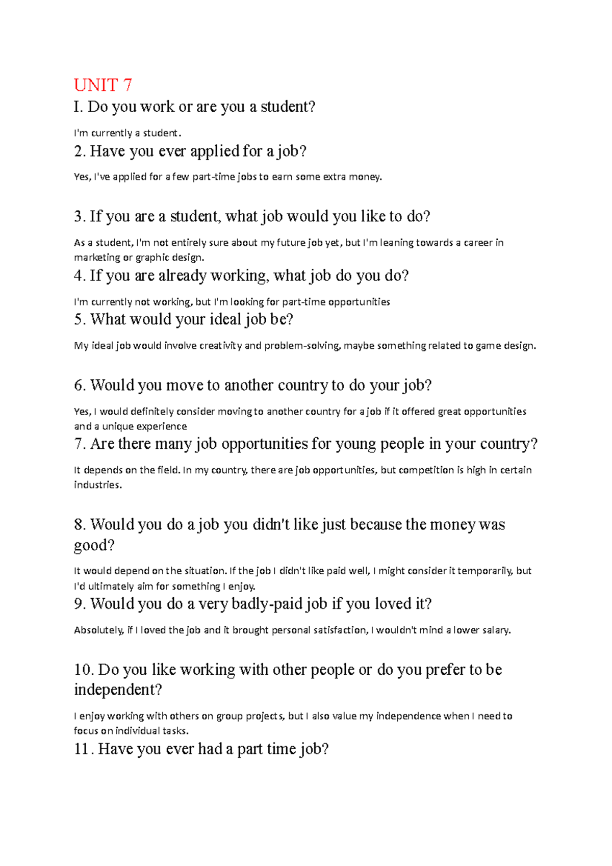 Speak: Discussion Questions and Answers (Units 7-12) - Studocu