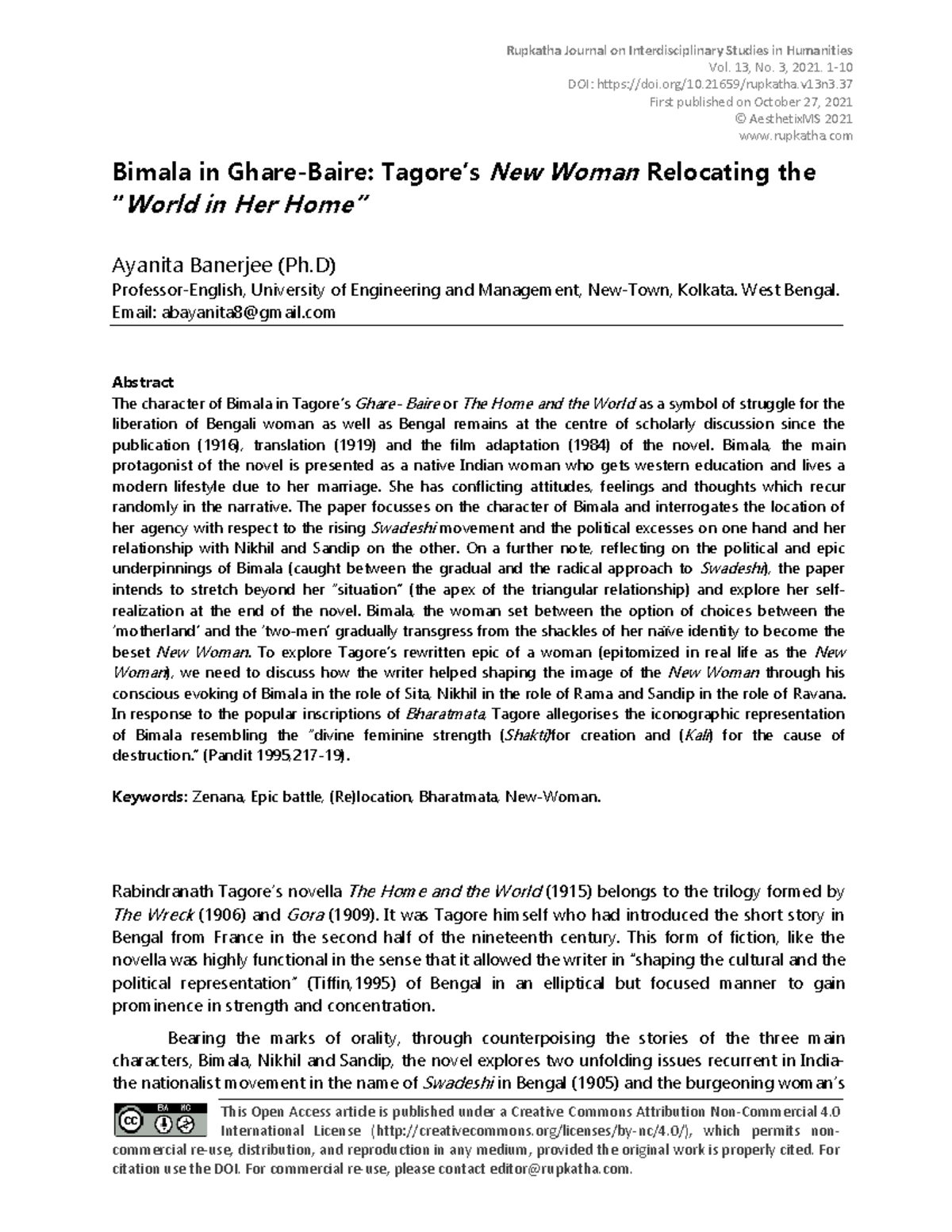 Bimala Ghare Bire: Exploring Tagore's New Woman in The Home and the ...