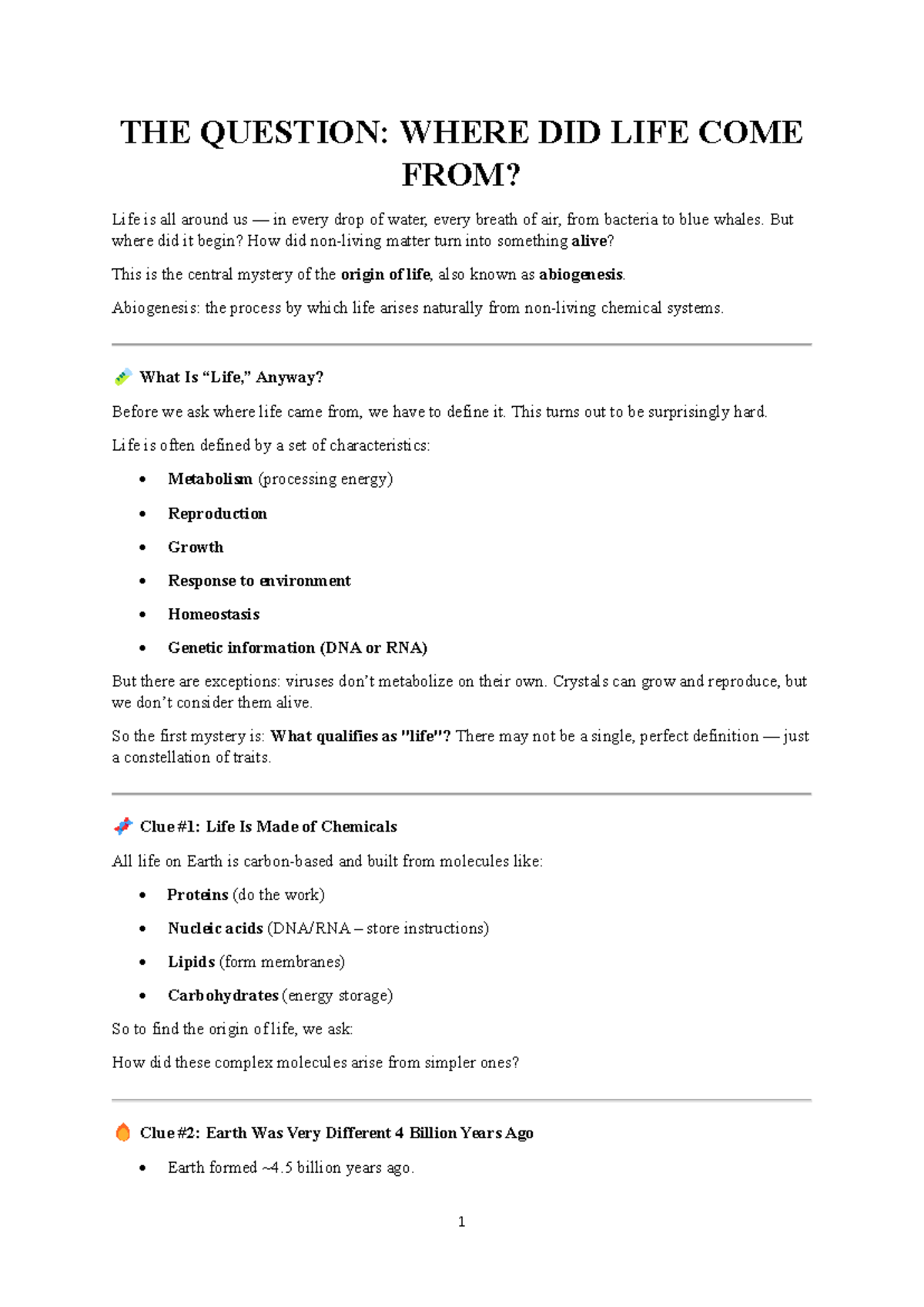 The Origin of Life: Exploring Abiogenesis and Its Theories - Studocu