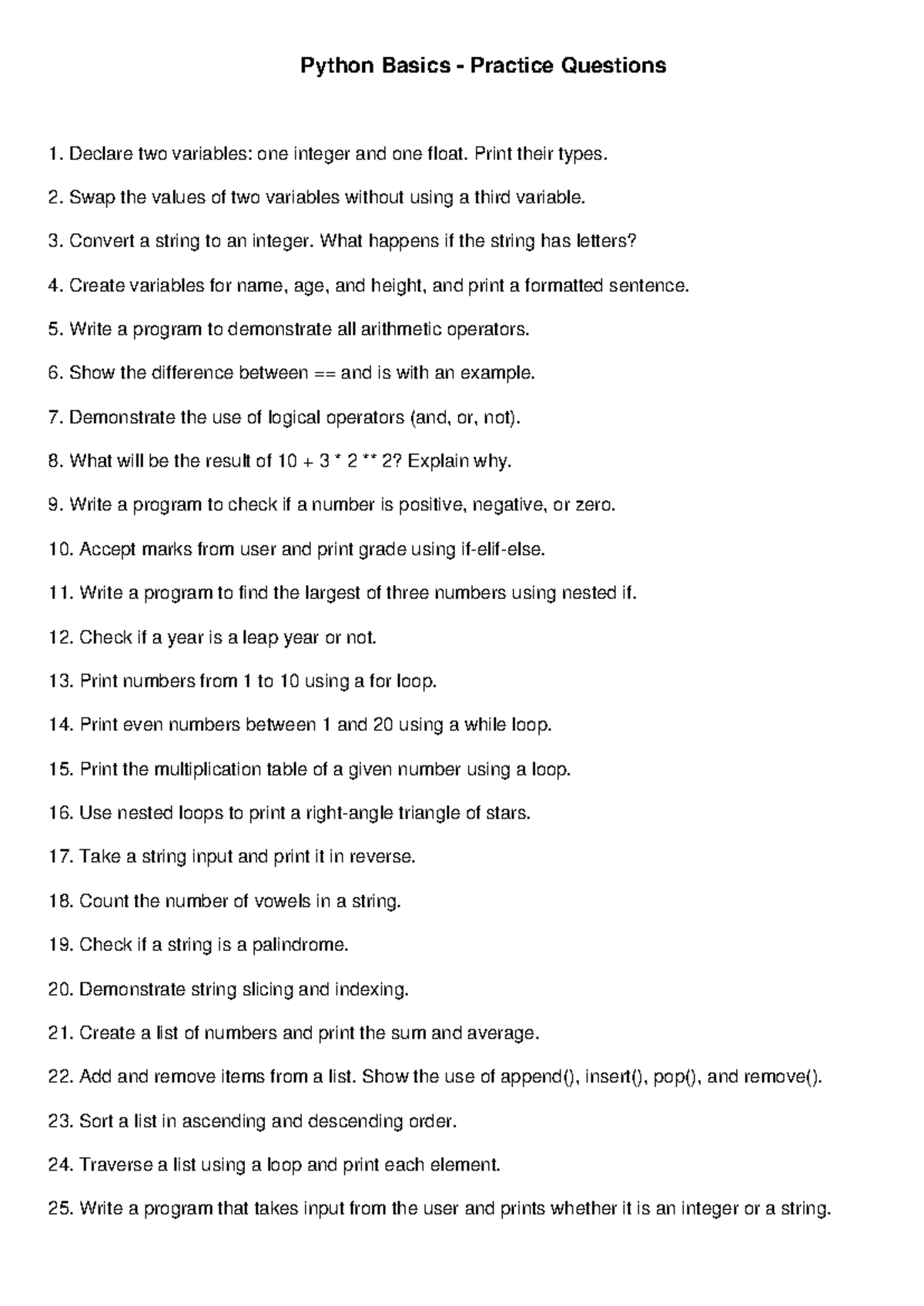 Python Basics Practice Questions: Exercises & Solutions - Studocu