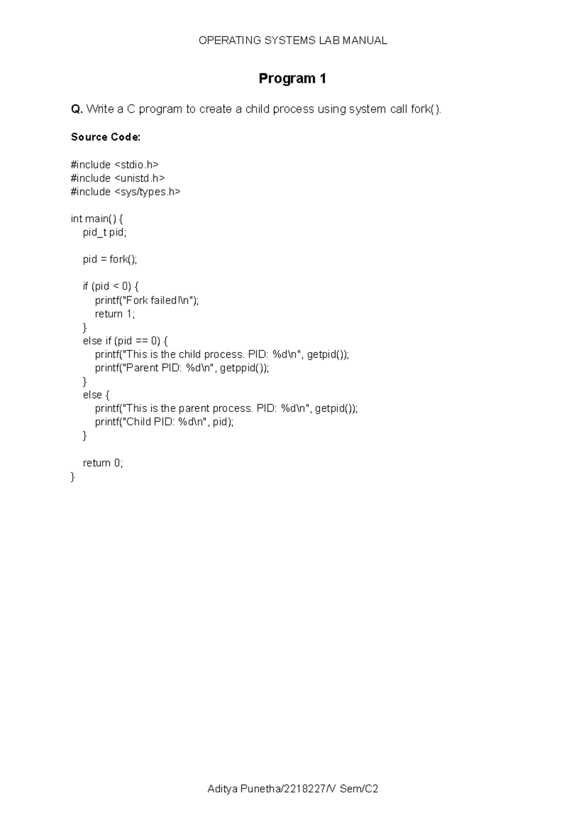 OS - Operating System Practical File: C Programs and Outputs - Studocu
