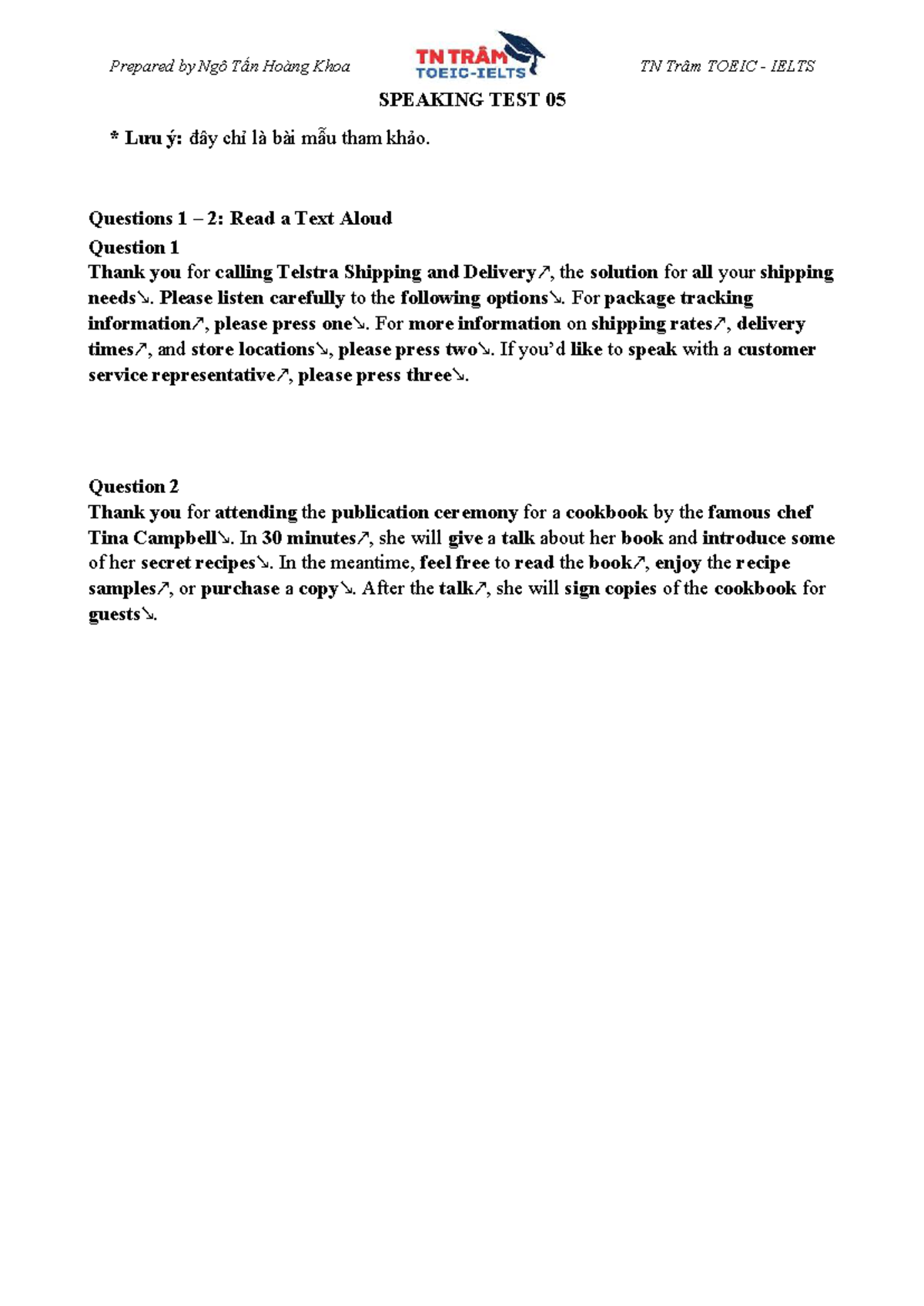 TOEIC IELTS Speaking Test 05 - Sample Responses and Tips - Studocu