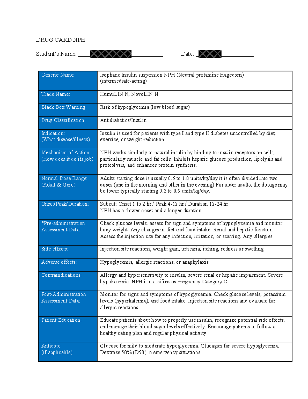 NPH Drug Card - Drug Card - DRUG CARD NPH Student’s Name: Date: Generic ...