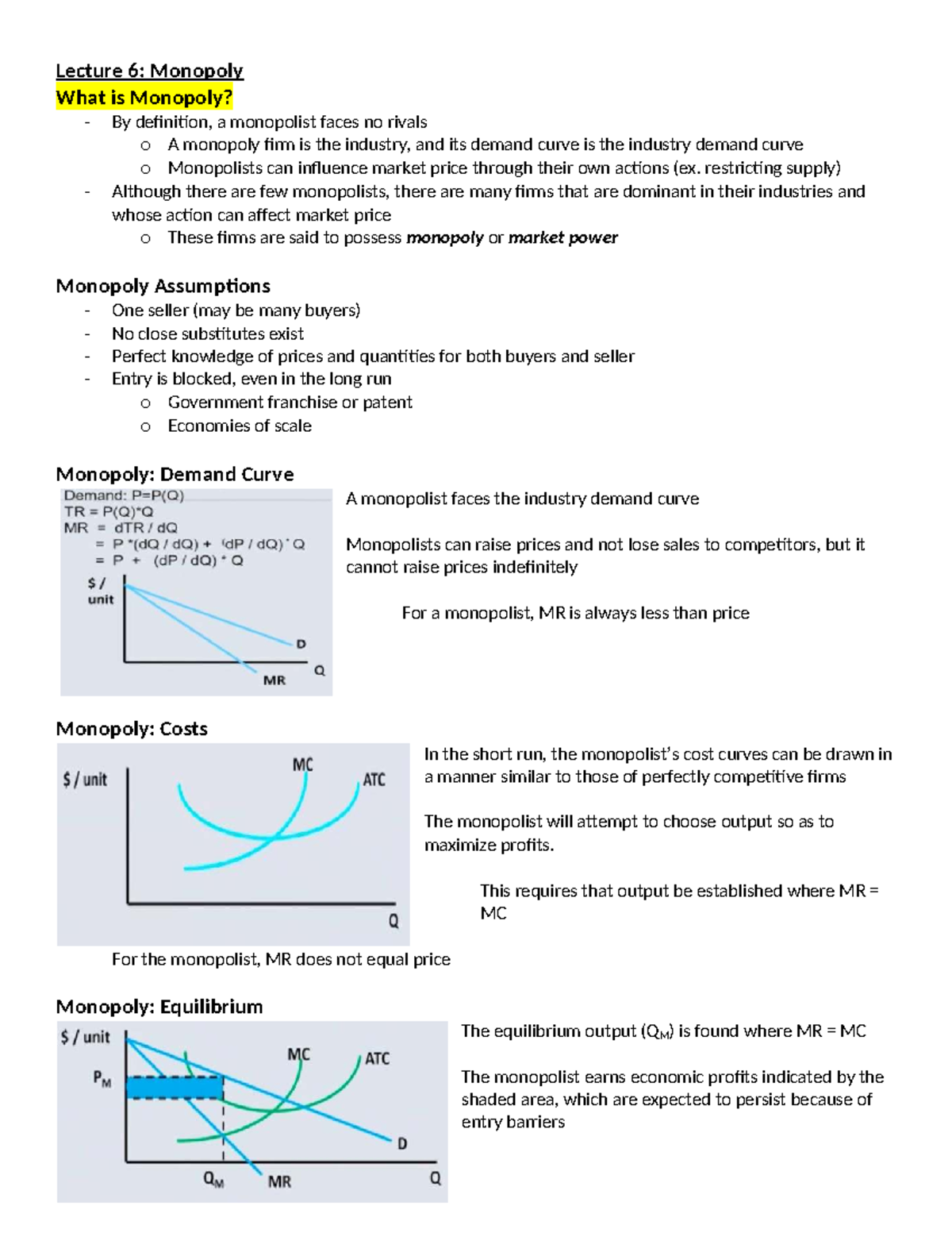 Lecture 6: Understanding Monopoly - Concepts and Implications - Studocu