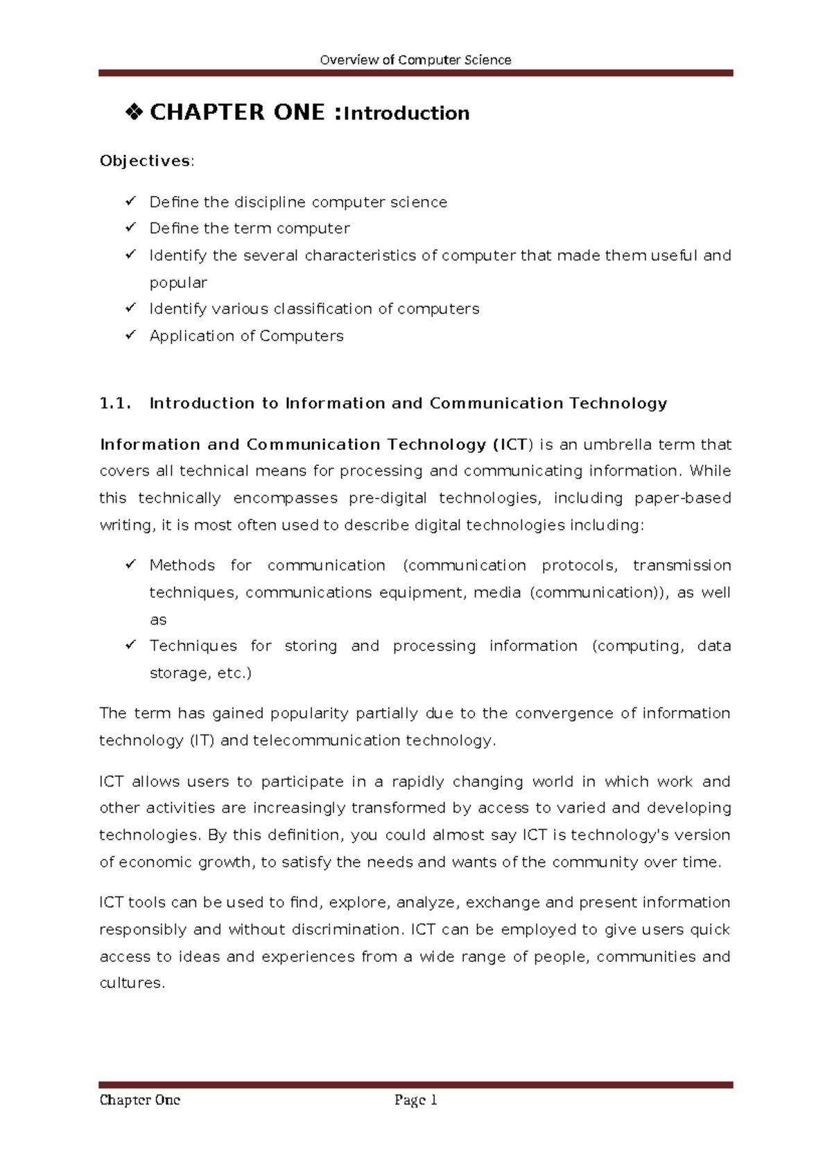 CS101: Chapter One - Fundamentals of Computer Science Overview - Studocu