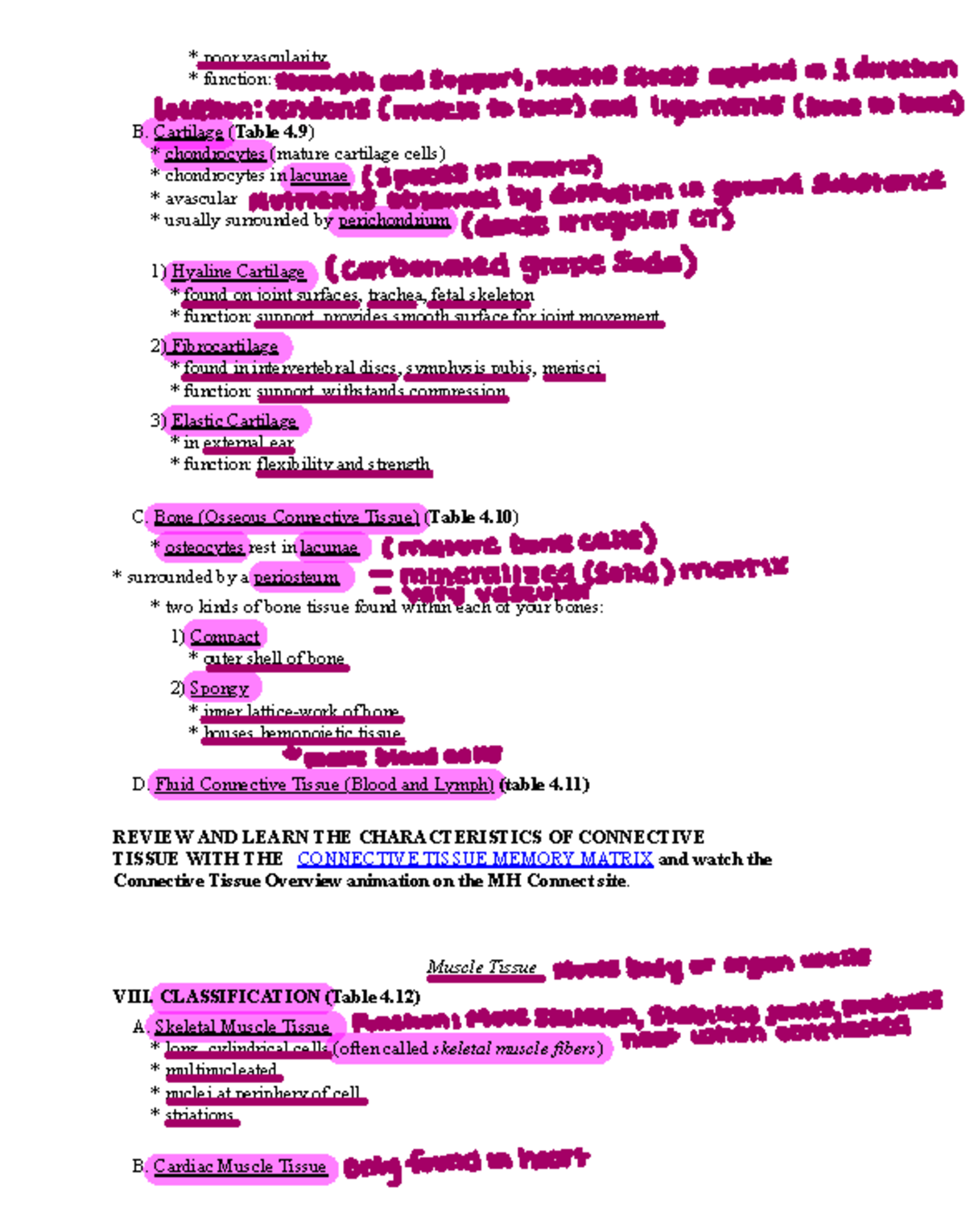 Classification of connective tissues - poor vascularity function: B ...