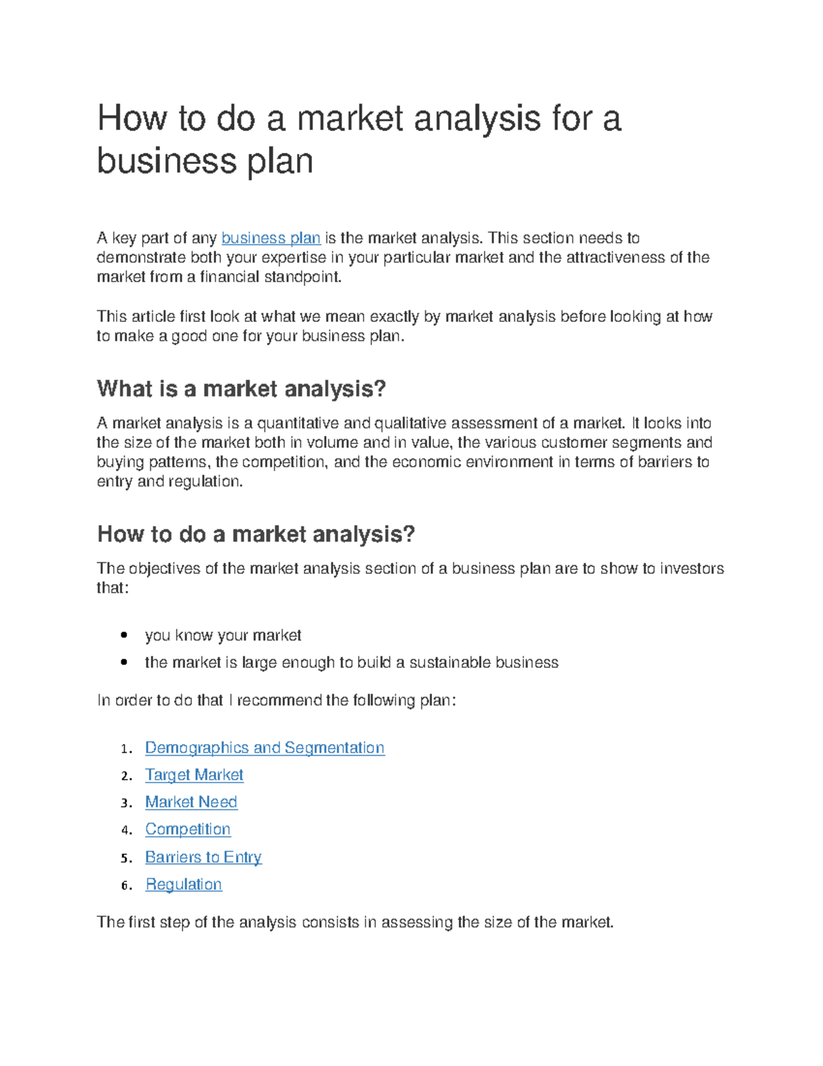 How to do a market analysis for a business plan - This section needs to ...