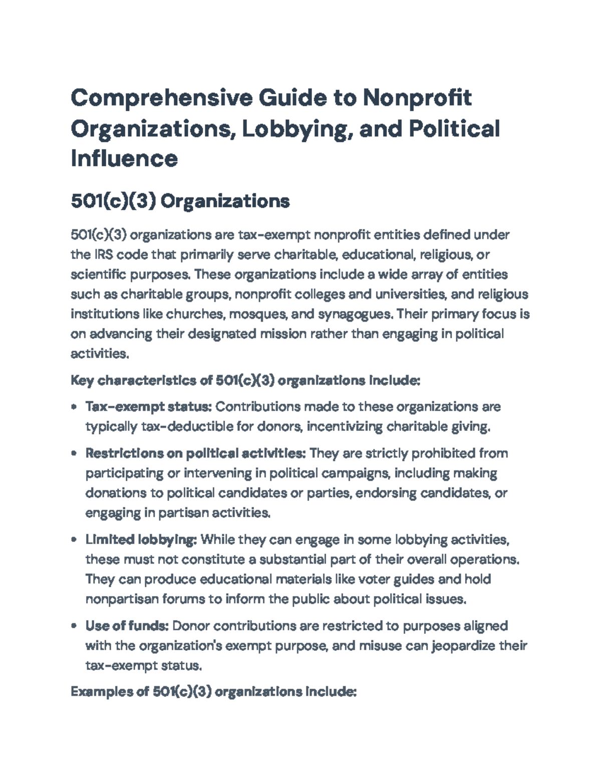 Comprehensive Guide to 501(c)(3) & 501(c)(6) Organizations and Lobbying ...