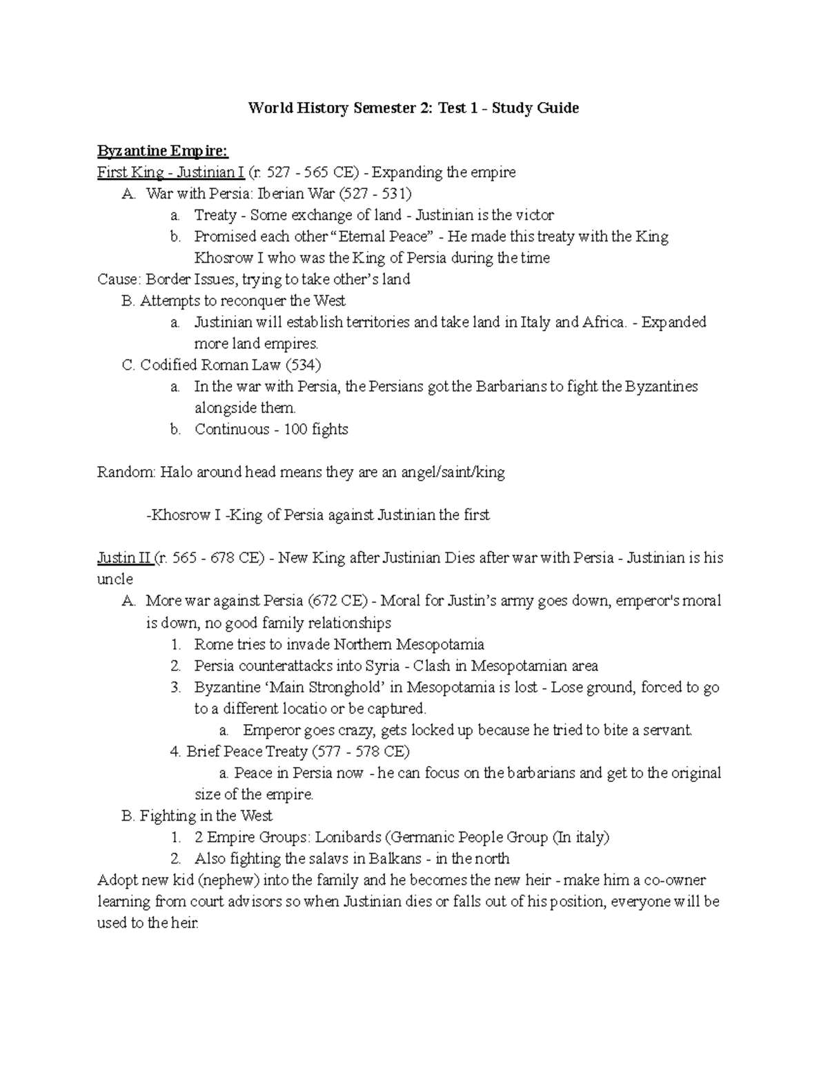 World History S2: Test 1 Study Guide on Byzantine Empire & Islam - Studocu