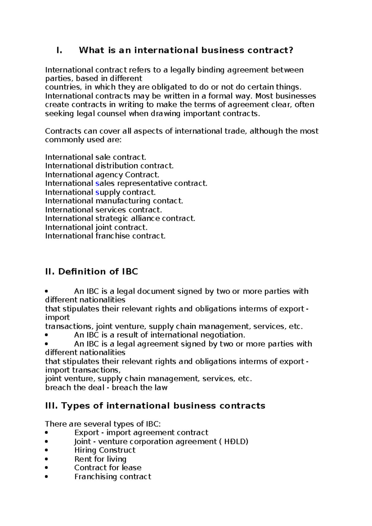 International Business Contract Overview: Types and Definitions - Studocu