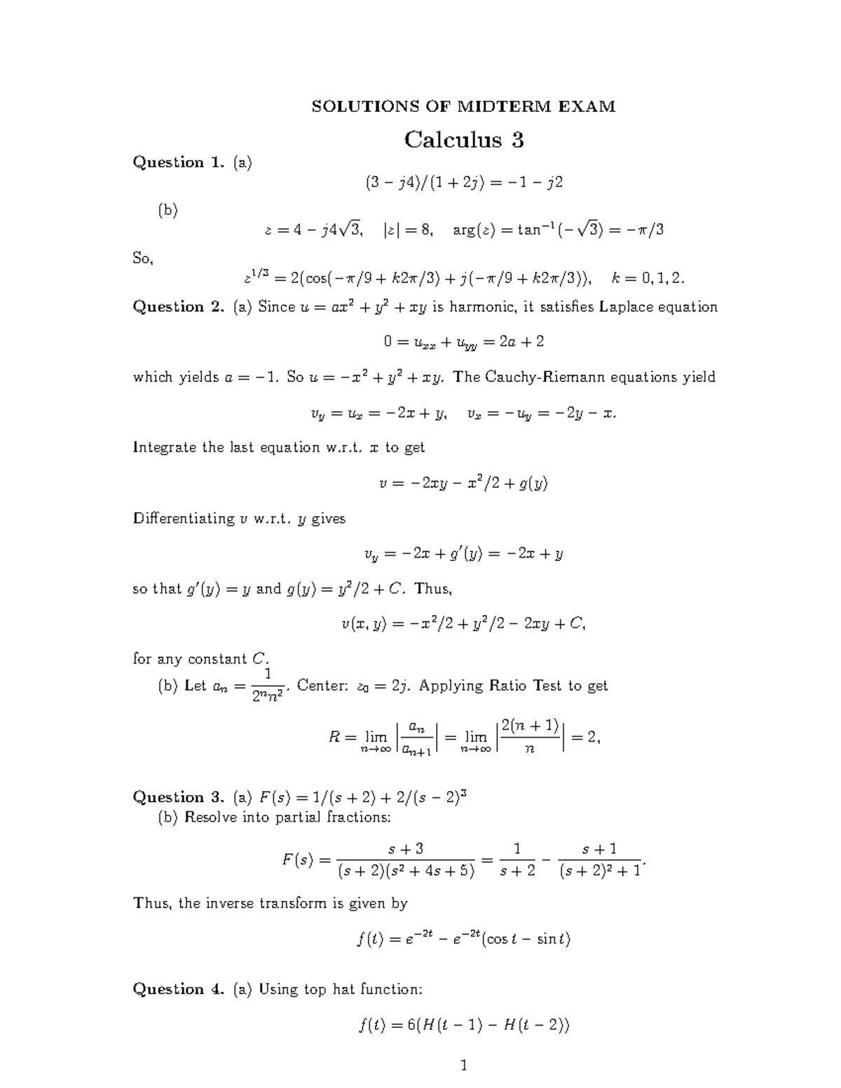 Solutions Cal3 Mid Term 2223S1 - SOLUTIONS OF MIDTERM EXAM Calculus 3 ...