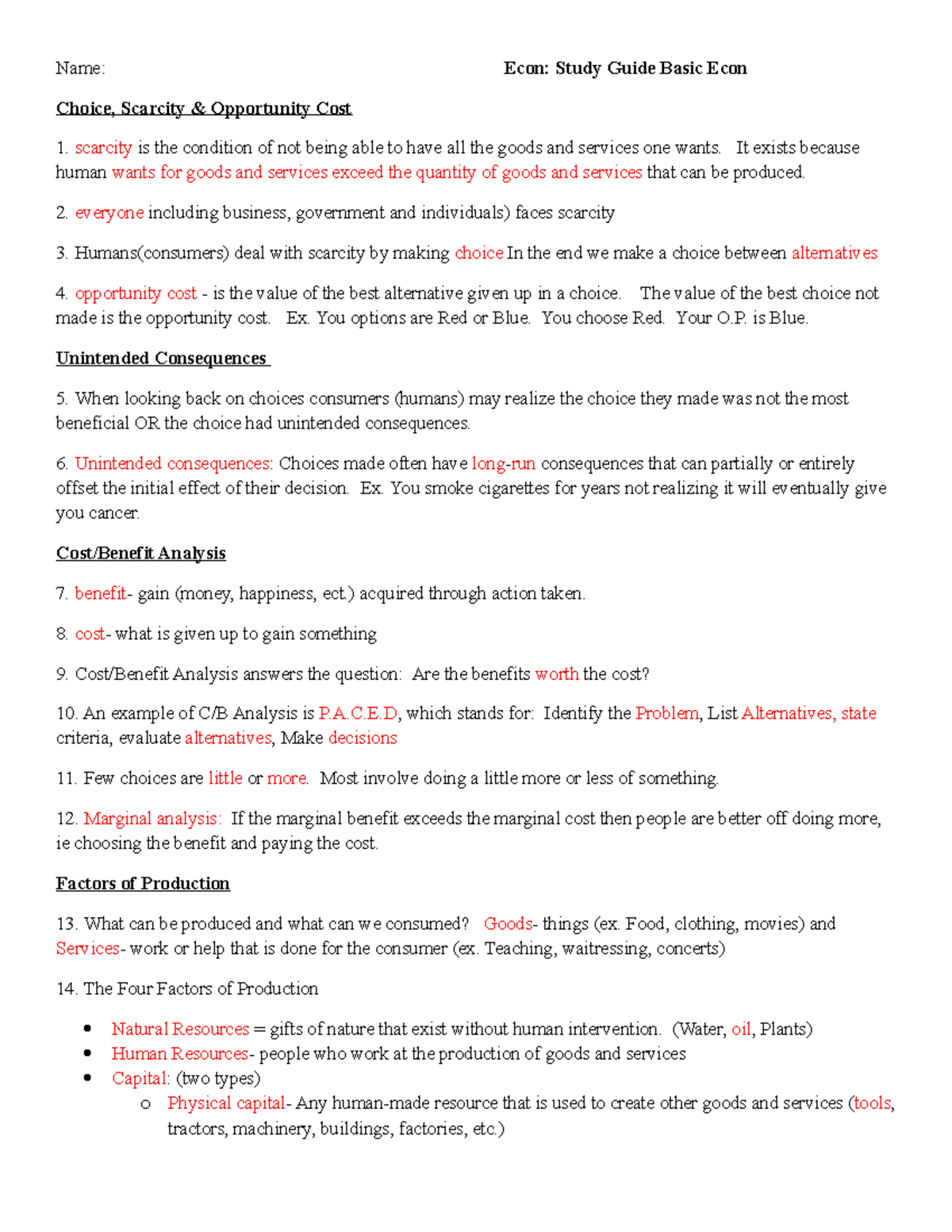 Econ 1 Study Guide: Close Notes on Basic Economics Concepts - Studocu