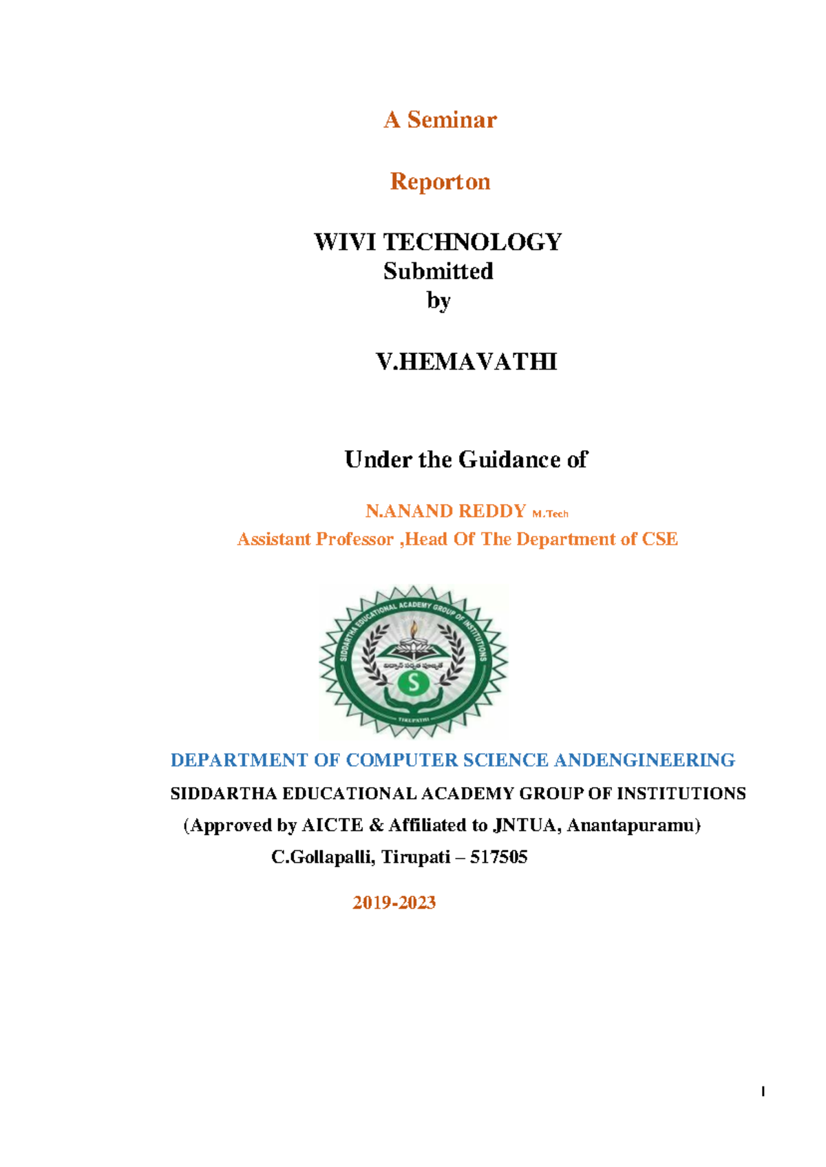 CSE 584 Seminar Report: Innovations in Wi-Vi Technology - Studocu