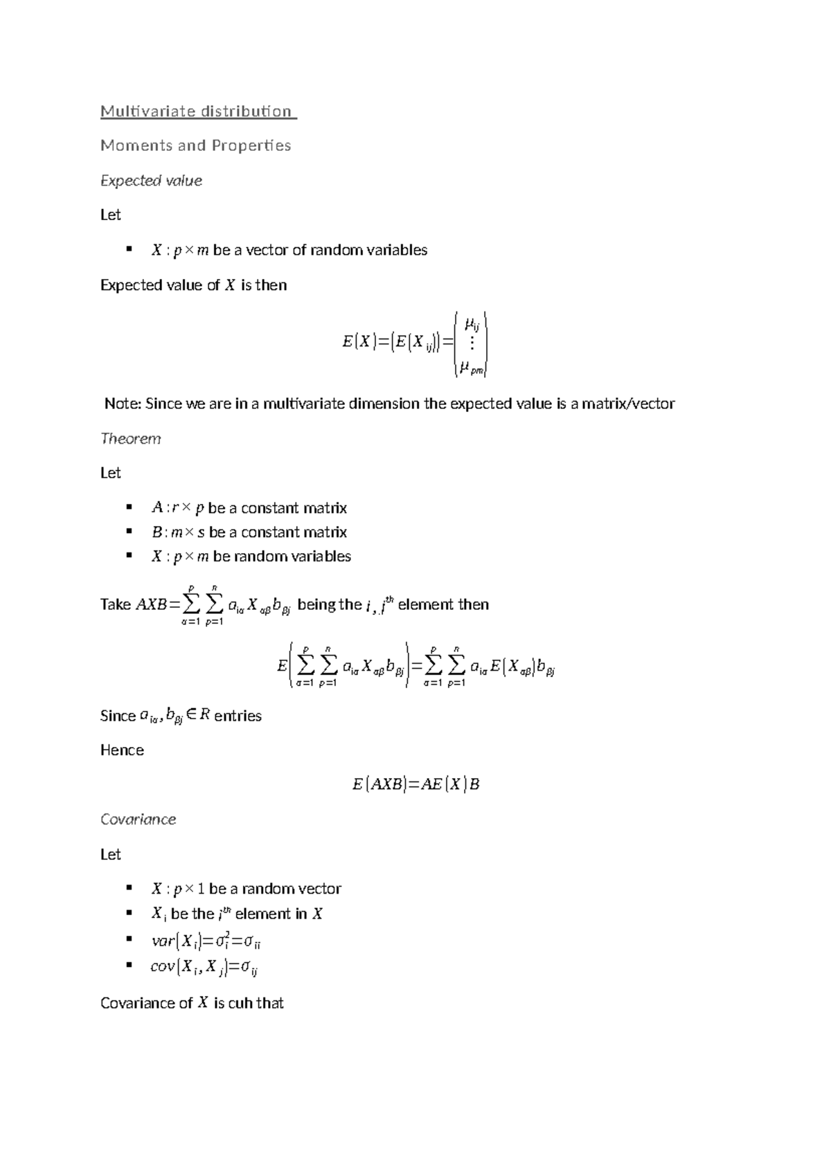 Multivariate Distributions: Moments and Properties (STAT 301) - Studocu