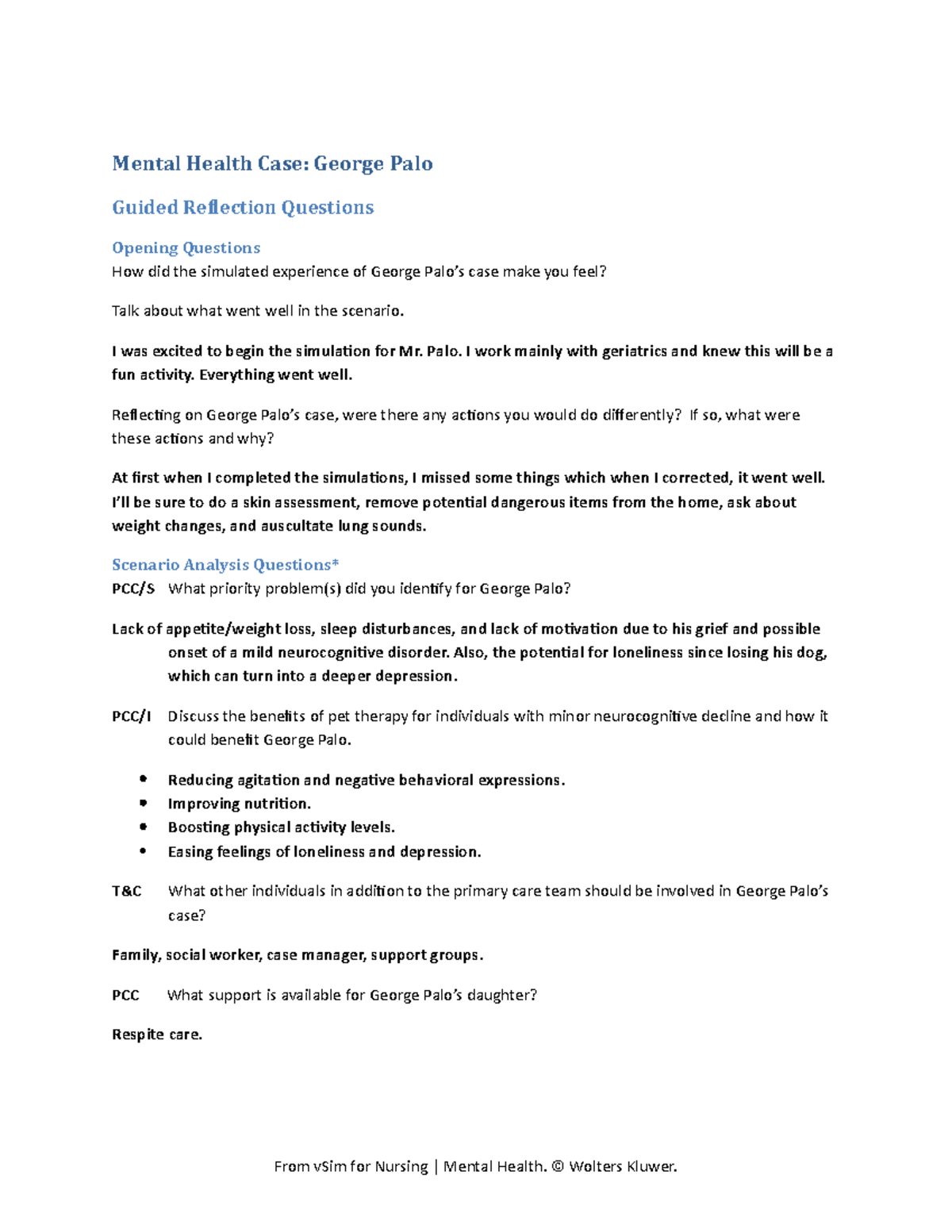 Mental Health Case Study: Guided Reflection on George Palo's Situation ...