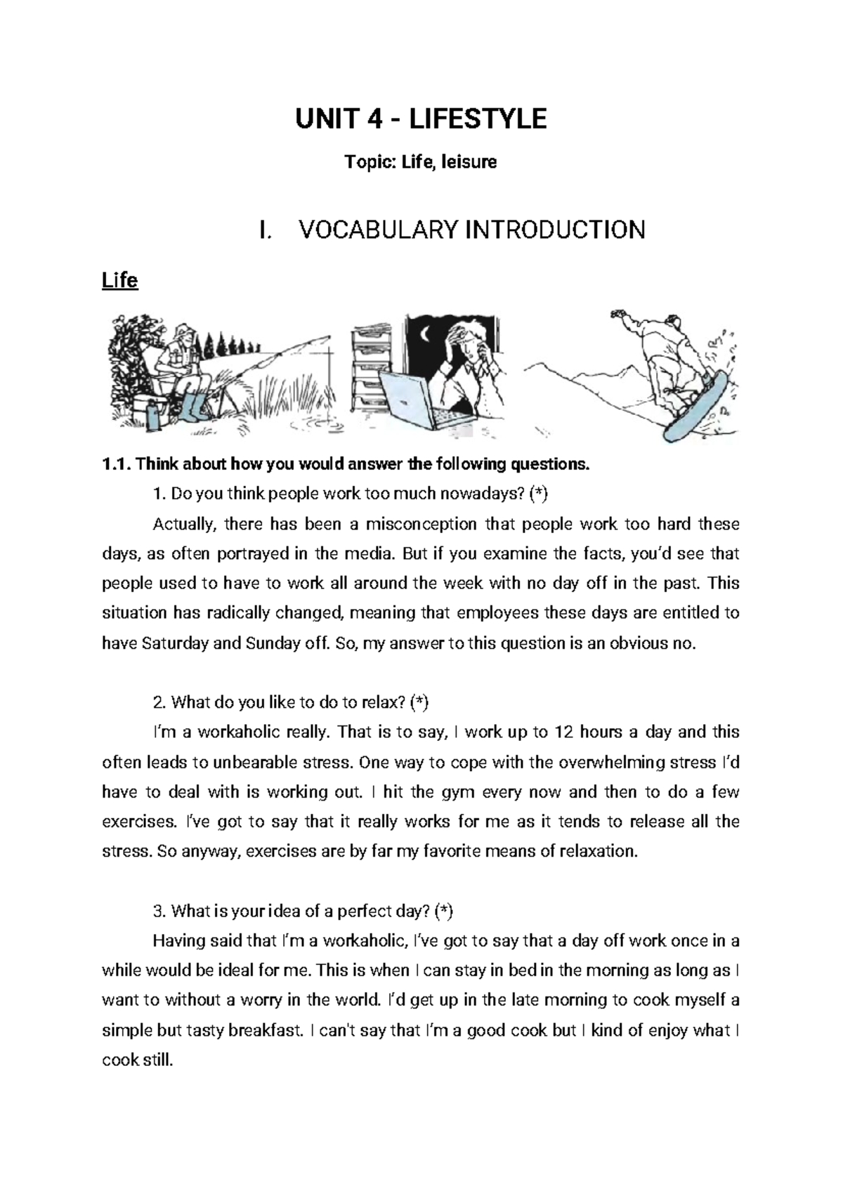 Unit 4 - Đáp án: Lifestyle Vocabulary and Insights - Studocu