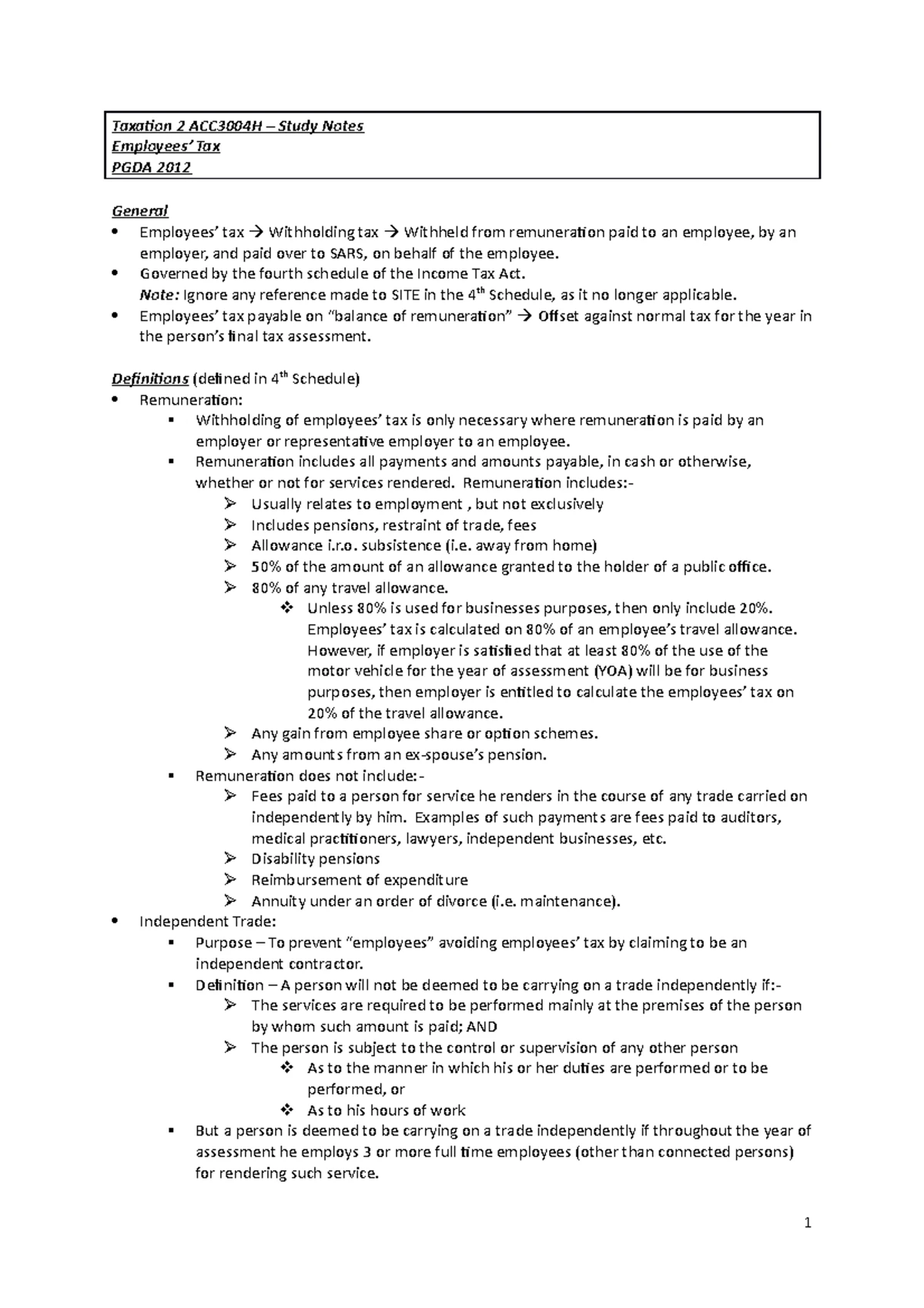 Submodule 1 VAT Notes - TAXATION II ACC3004H VALUE ADDED TAX: MODULE 1 ...