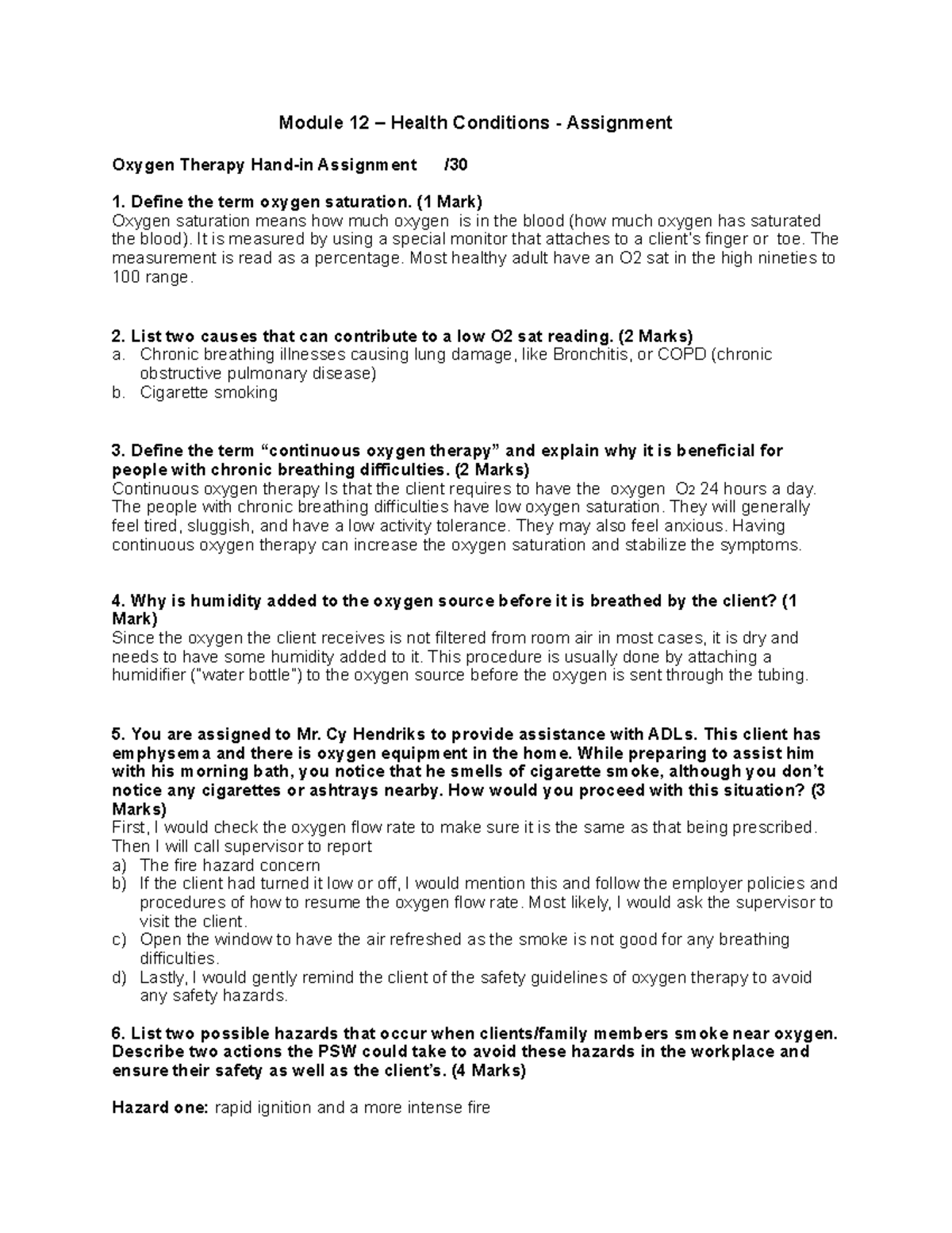 Module 12 Health Conditions: Oxygen Therapy Assignment Guide - Studocu