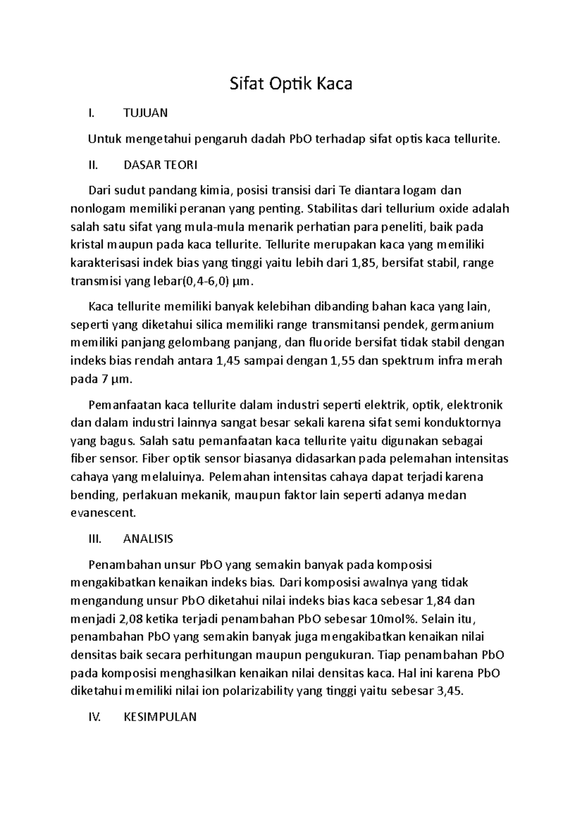 Sifat Optik Kaca - TUJUAN Untuk mengetahui pengaruh dadah PbO terhadap ...
